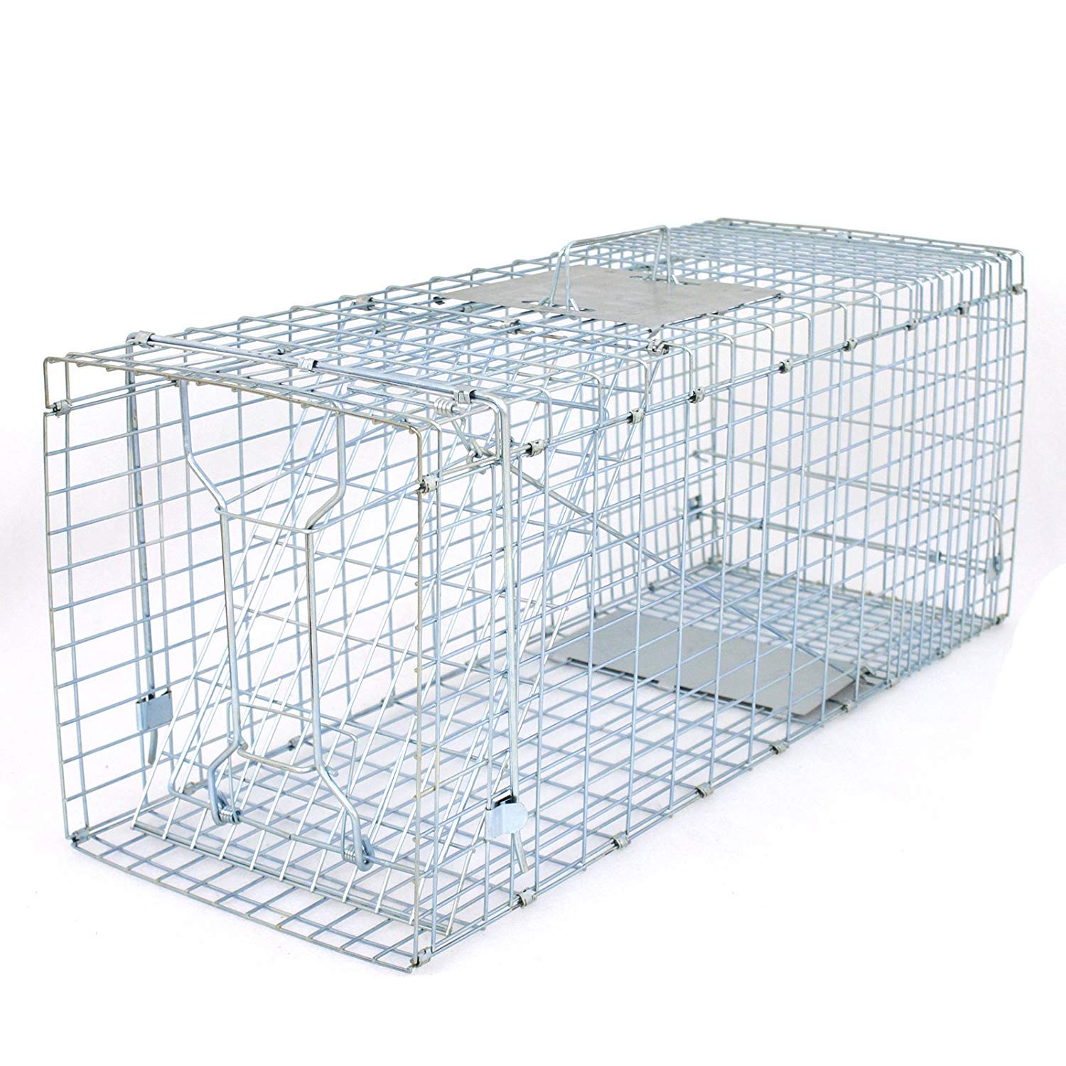 Oteymart Live Animal Trap Cage Catch Release Humane Rodent Cage with Handle Metal Steel for Rabbits, Stray Cat, Squirrel, Raccoon, Mole, Gopher, Chicken, Opossum (32" X 12" X 12")