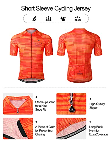 LAMEDA Cycling Jersey Short Sleeve for Men Breathable Moisure Wicking Mountain Bike Shirt Full Zip with Pockets Orange Medium