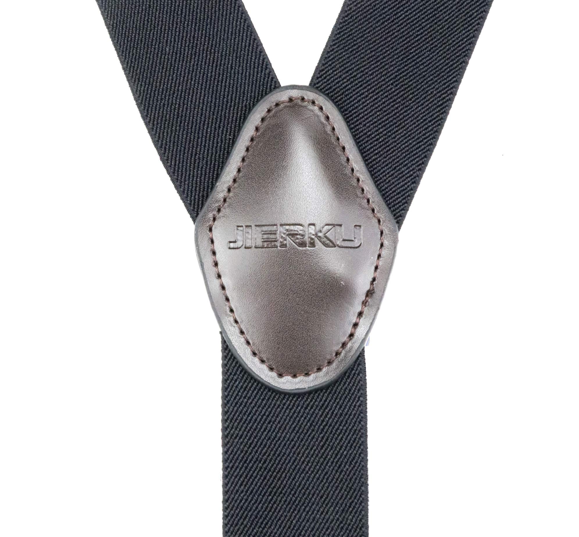 JIERKU Romanlin Mens Suspenders for Work 3 Swivel Hook Clips Y-Back for Groomsmen Leather Black