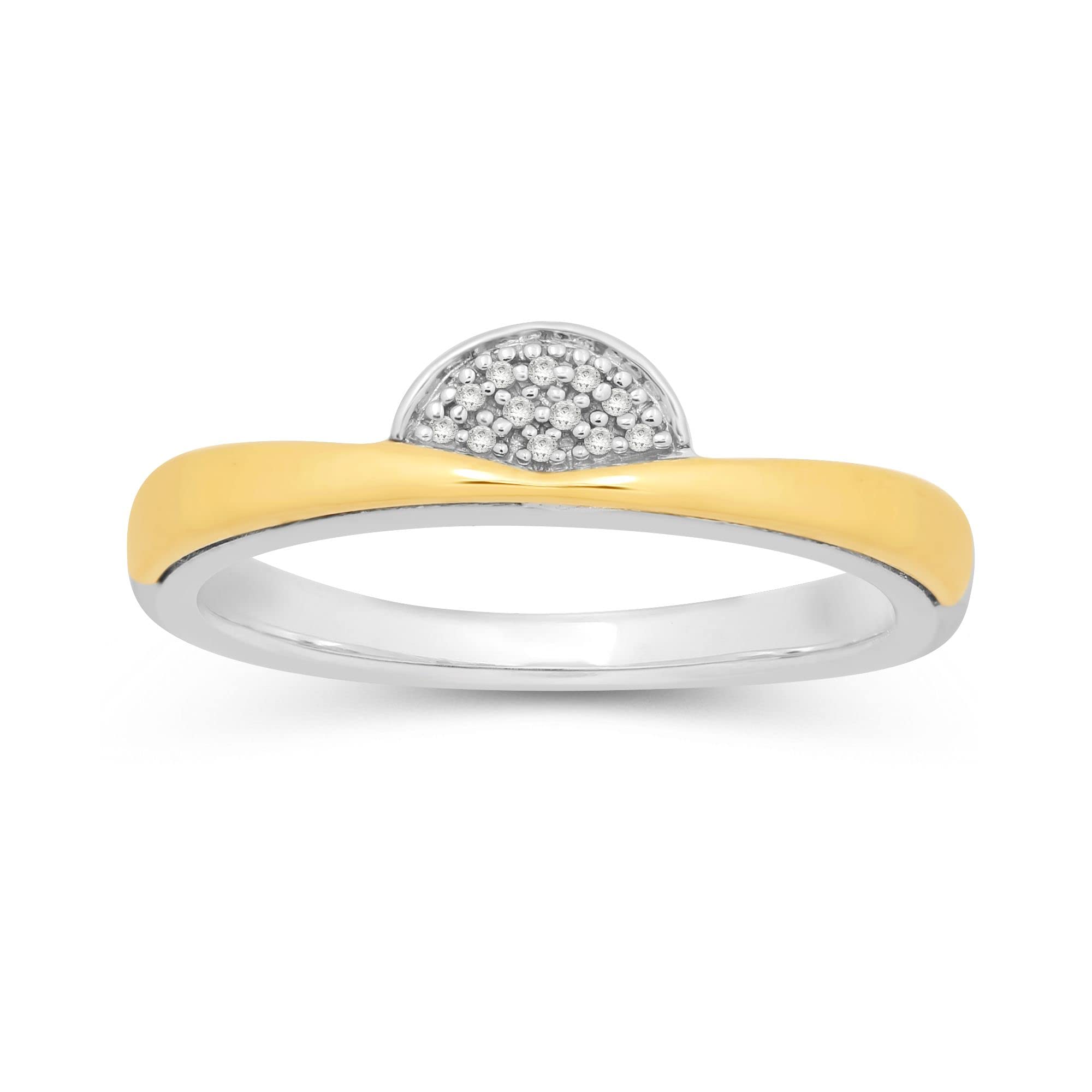 Jewelili 10K Yellow Gold and Sterling Silver Natural White Round Diamonds Anniversary Ring, Size 7