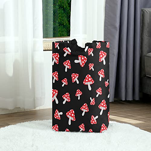 susiyo Large Laundry Basket Forest Mushrooms on Black, 22.7inch Laundry Bag Hamper Collapsible Storage Bin with Handles