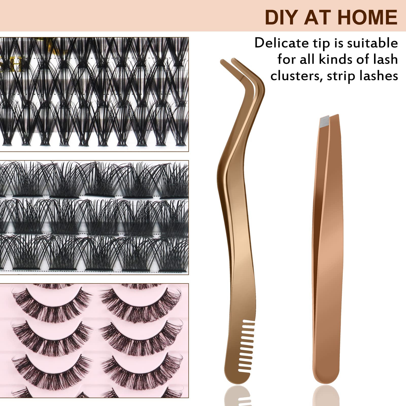 Lash Applicator Tool Eyelash Applicator Tool 2 Pieces for Lash Clusters B&Q Lash Extension Tweezers Gold Eyelash Tweezers DIY Lash Applicator Tweezers Set (Golden,2pcs)
