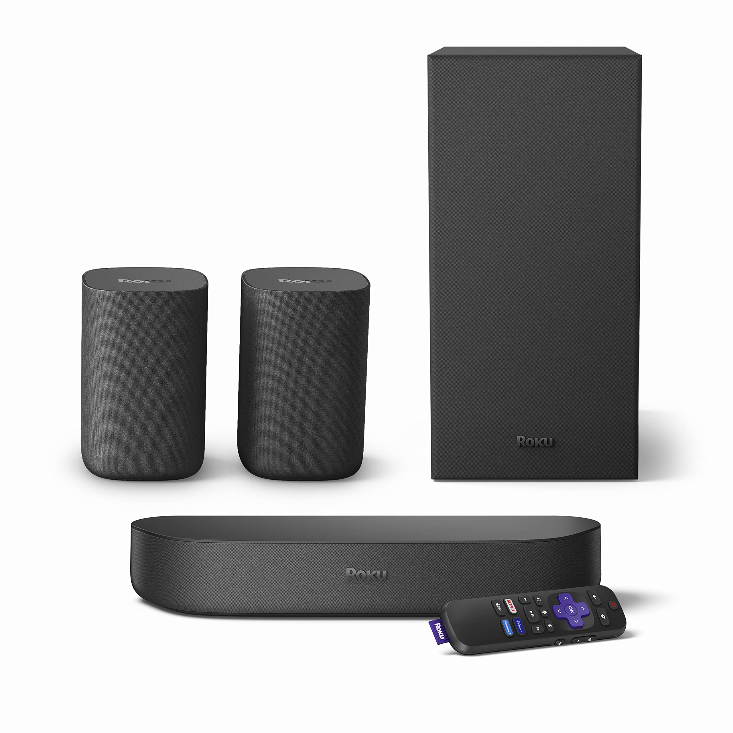Roku Streambar, 4K/HD/HDR Streaming Media Player & Premium Audio, All In One, Includes Roku Voice Remote + Roku Wireless Speakers + Roku Wireless Bass