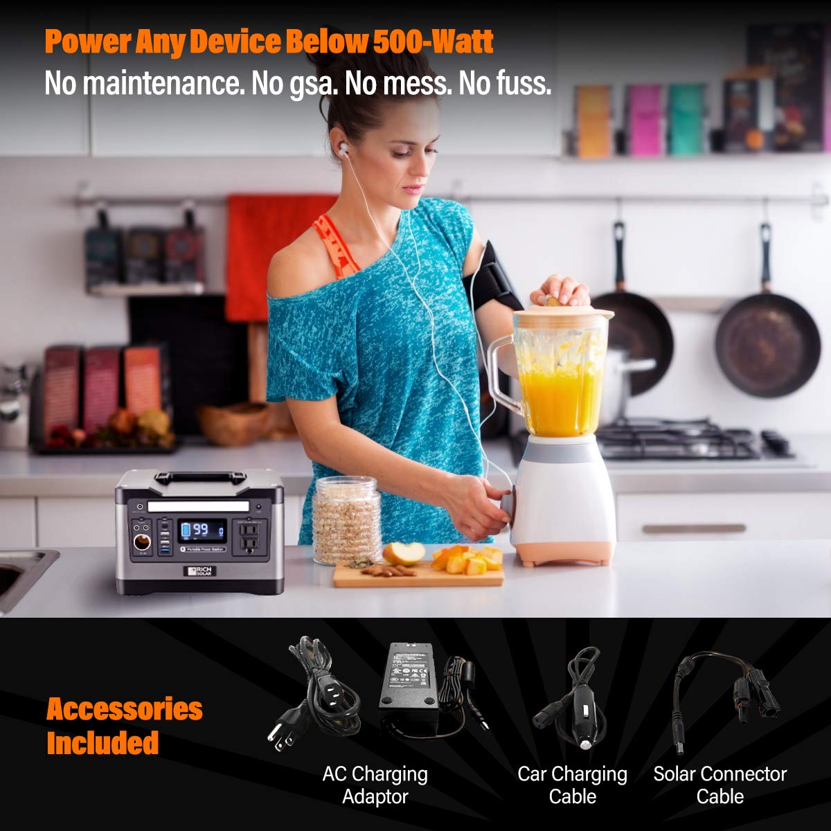RICH SOLAR X500 Lithium Portable Power Station 540Wh Rechargeable Solar Generator with Bag Battery Backup Power for Camping Outdoors RV Emergency