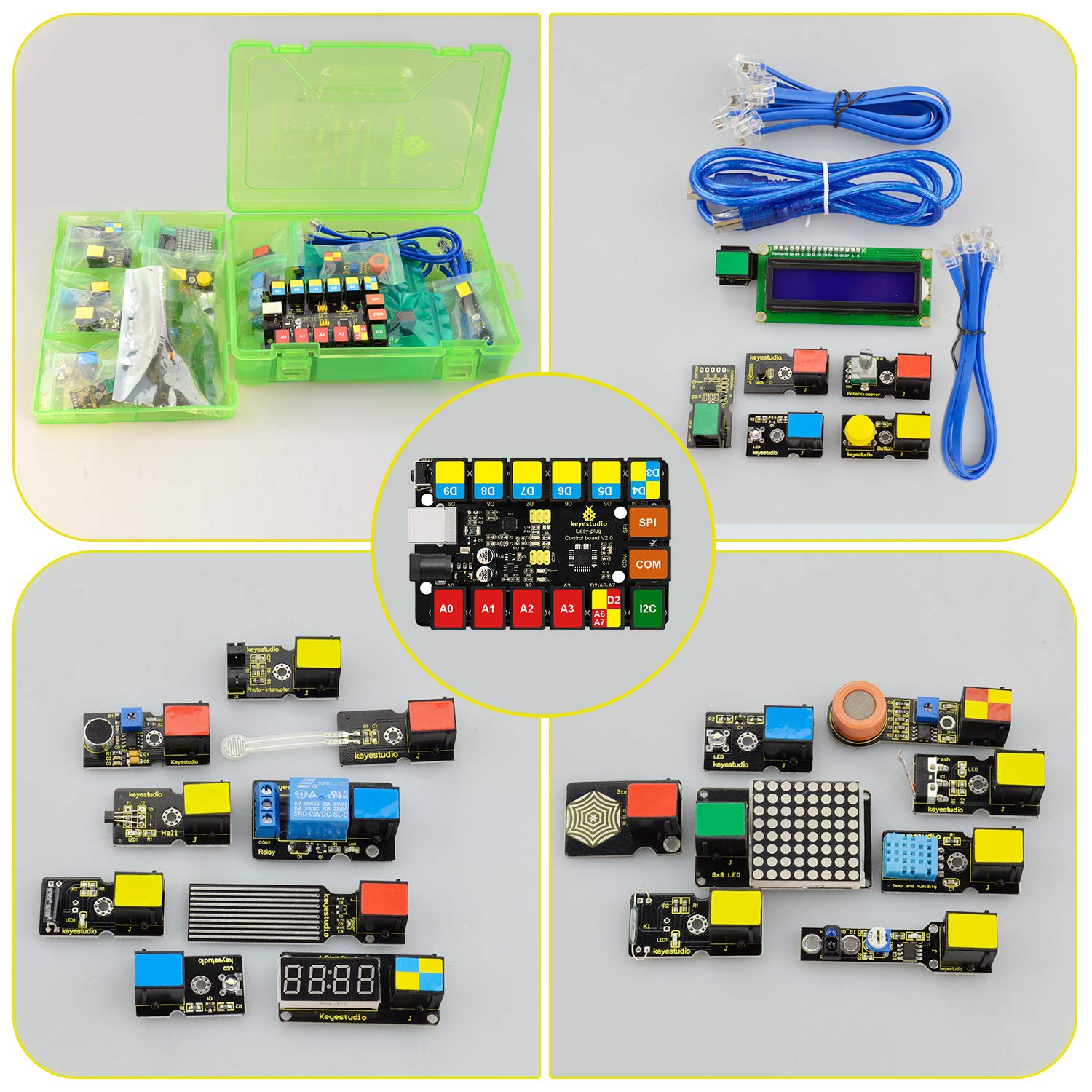 KEYESTUDIO Starter Kit for Arduino with RJ11 Connector, STEM Education Programming Learning Kit for Primary, High School and College Students, Support Arduino and Mixly Graphical Programming