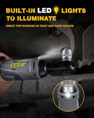 RIDA Cordless Electric Ratchet Wrench Set 40 Ft-lbs 400 RPM 3/8" 12V Cordless Ratchet Kit w/ 2-Pack Li-Ion Batteries & 60-Min Fast Charge, Variable Speed Trigger 8 Sockets New Year presents