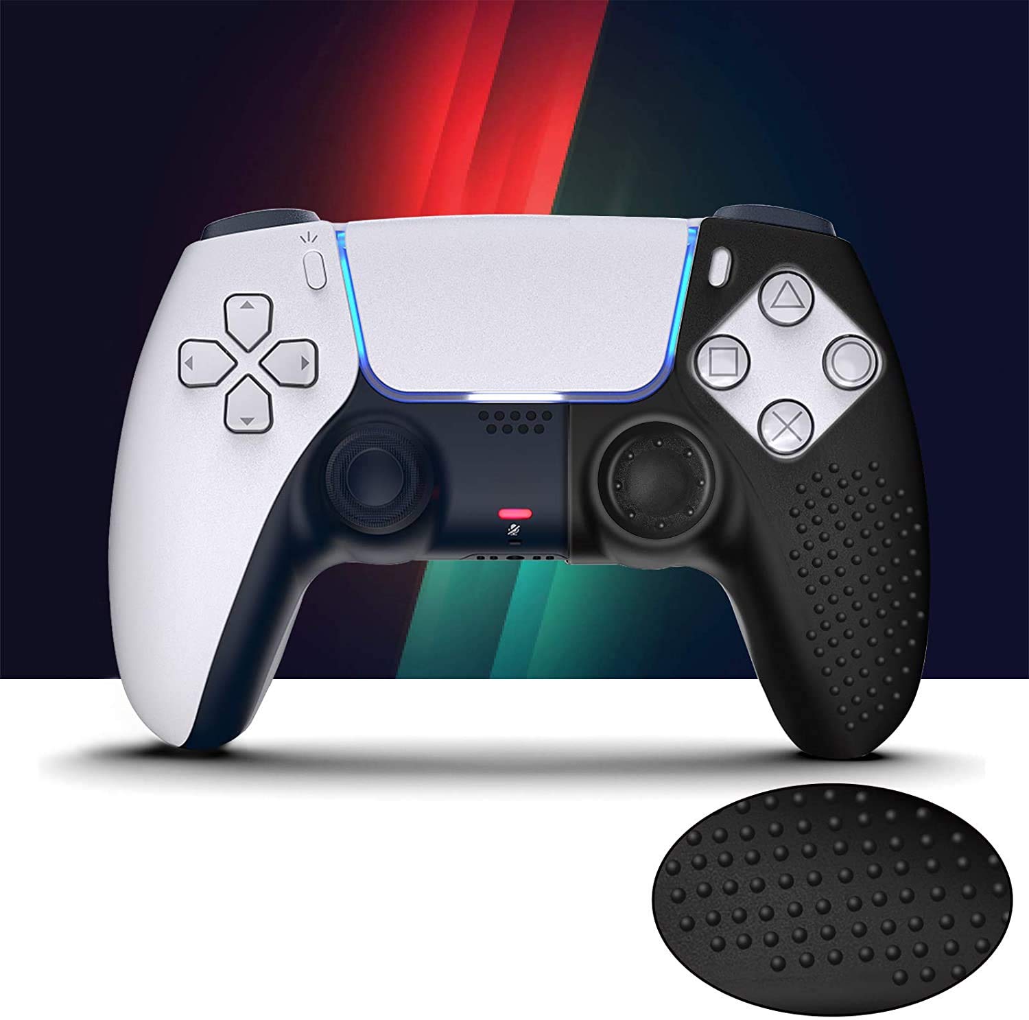 KENBU 2Pack Silicone Protective Cover Compatible with Sony PS5 Dualsense Controller, with Thumb Grips(Black) x 20 (Black&Black)