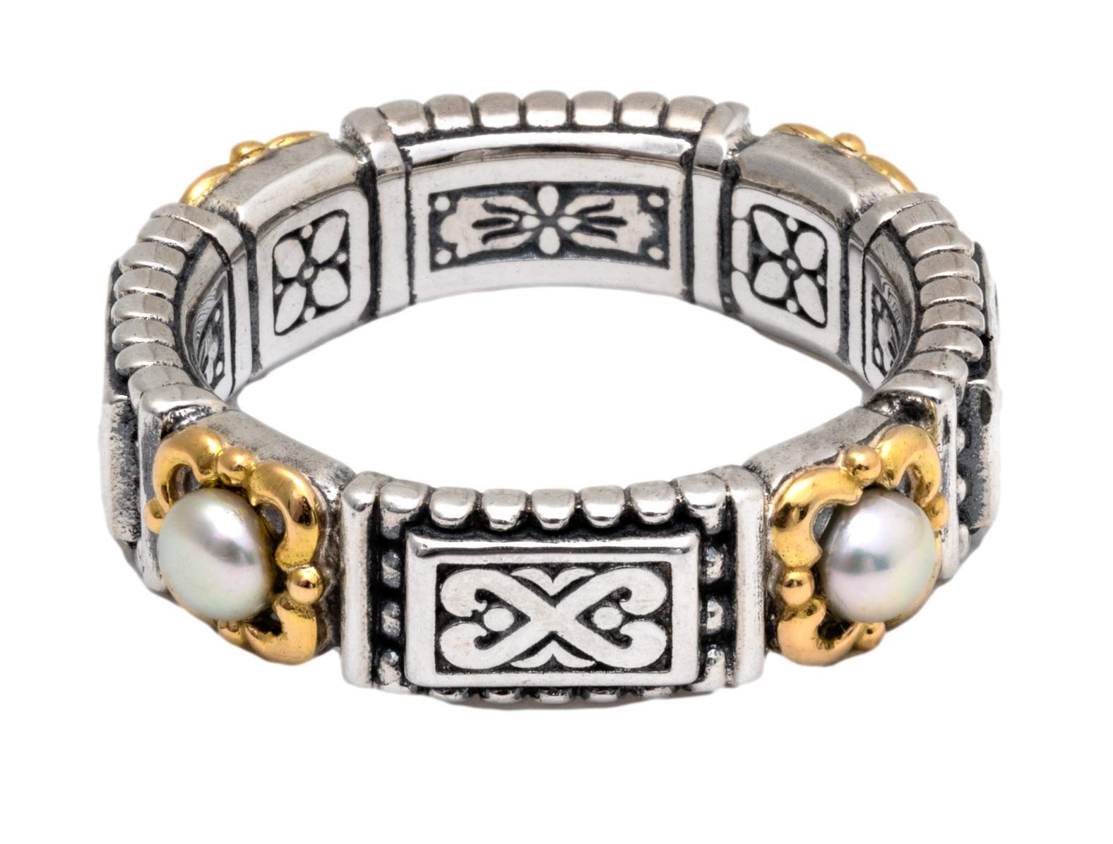 Konstantino Women's Sterling Silver & 18K Gold Band Ring With Mother of Pearl, Hestia Collection - Size 8