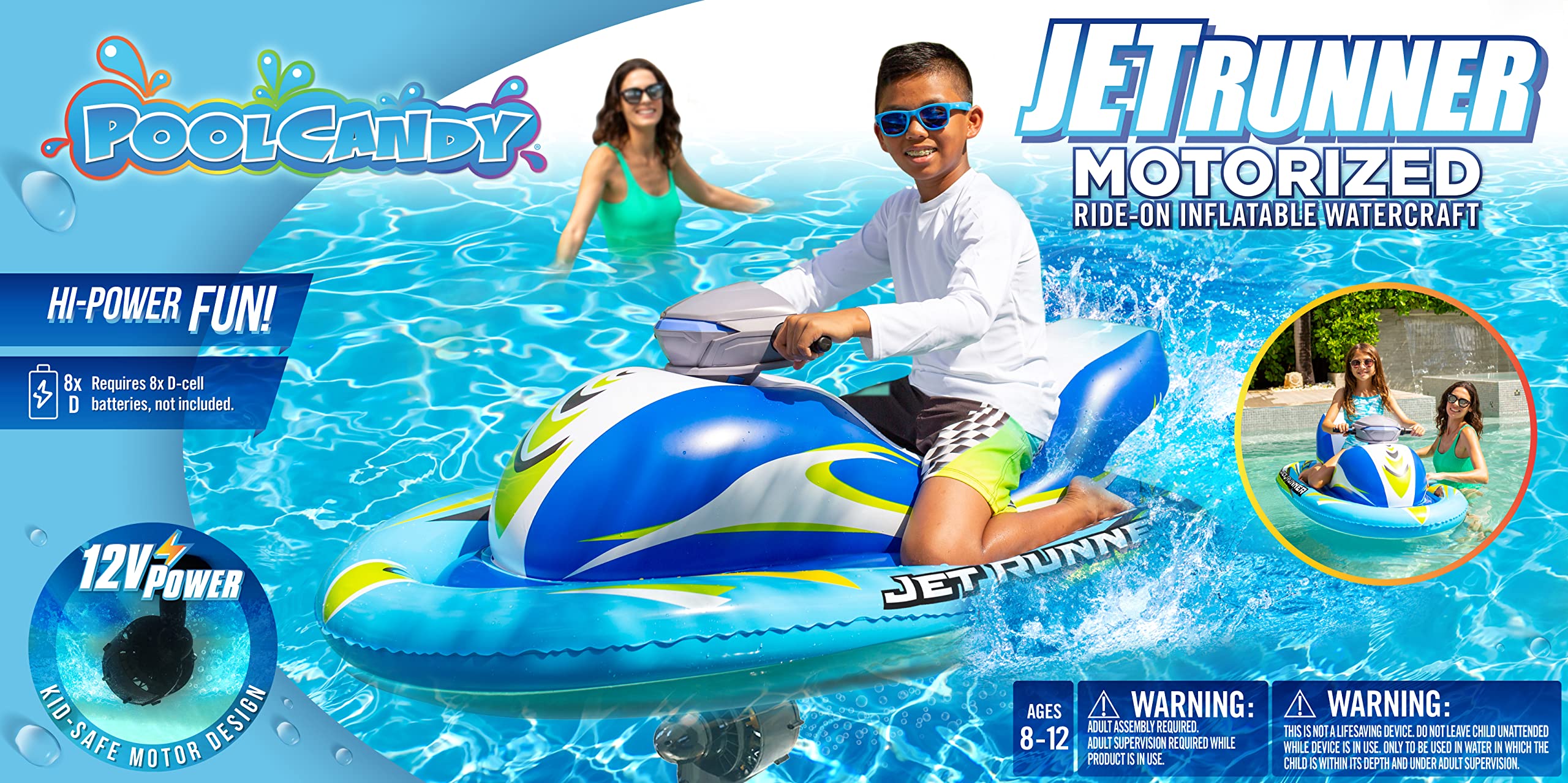 PoolCandy Jet Runner Motorized Pool Toy - Battery Powered Pool Float for Kids Ages 8-12