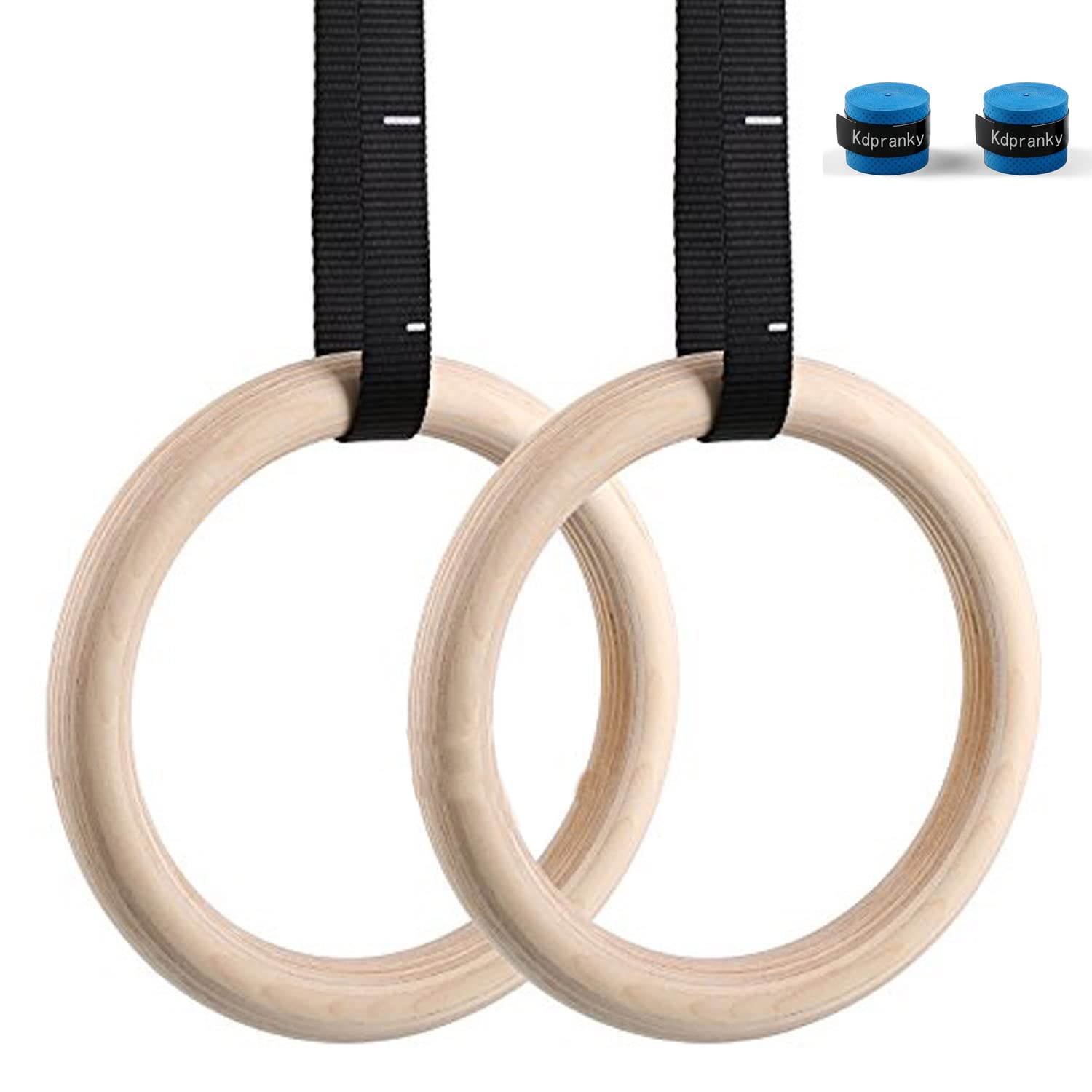 Kdpranky Wooden Gymnastics Rings, 1500lbs Pull Up Equipment with 15ft Heavy Duty Straps, Non-Slip Training Gym Rings for Home Gym Full Body Workout