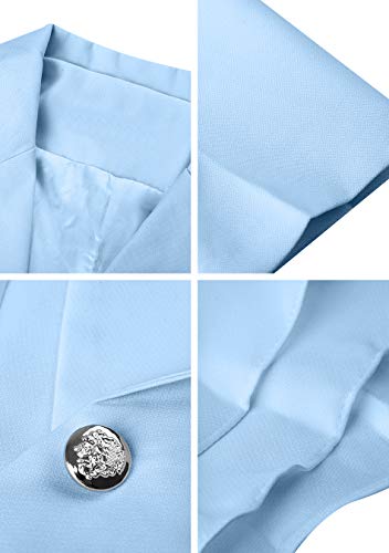 YMING Womens Casual Solid Color Blazer Office Blazer Business Ruffle Hem Jackets Water Blue M