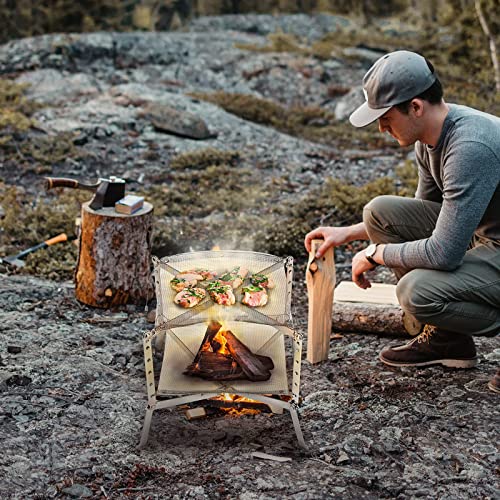 KingCamp Folding Campfire Grill Kit Camp Grill Over Fire Stainless Steel Camping Portable Grill Grate Stove Burner Outdoor Firepit with Carrying Bag for Backpack Cooking Picnic Hiking,BBQ
