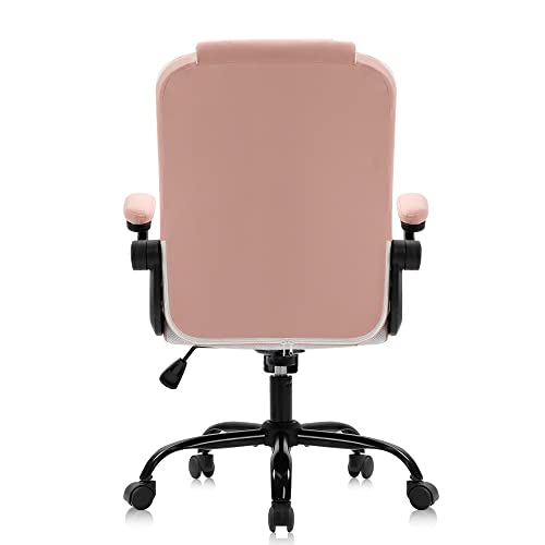 XBWEI Office Chairs Pink Desk Chair with Arms PU Leather Computer Chair for