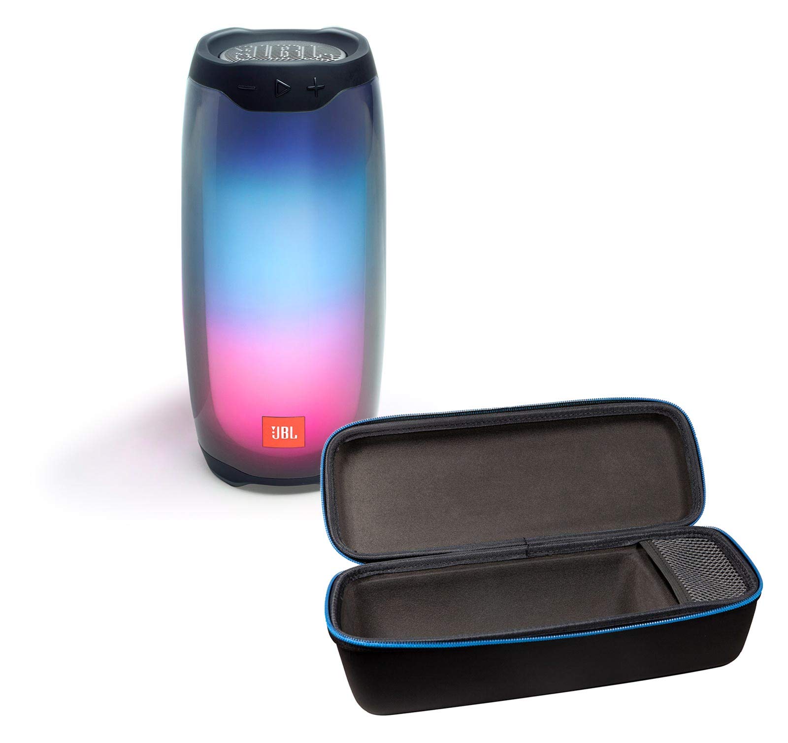 JBL Pulse 4 Wireless Bluetooth IPX7 Waterproof Speaker Bundle with divvi! Portable Hardshell Travel Case - Black