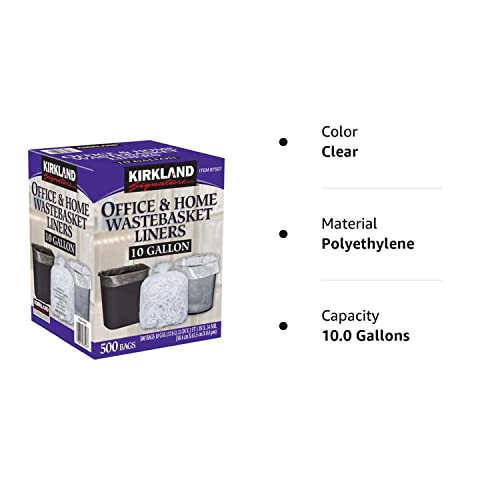 Kirkland Signature-87507 Wastebasket Liners, Clear, 10 Gallon, 500 ct