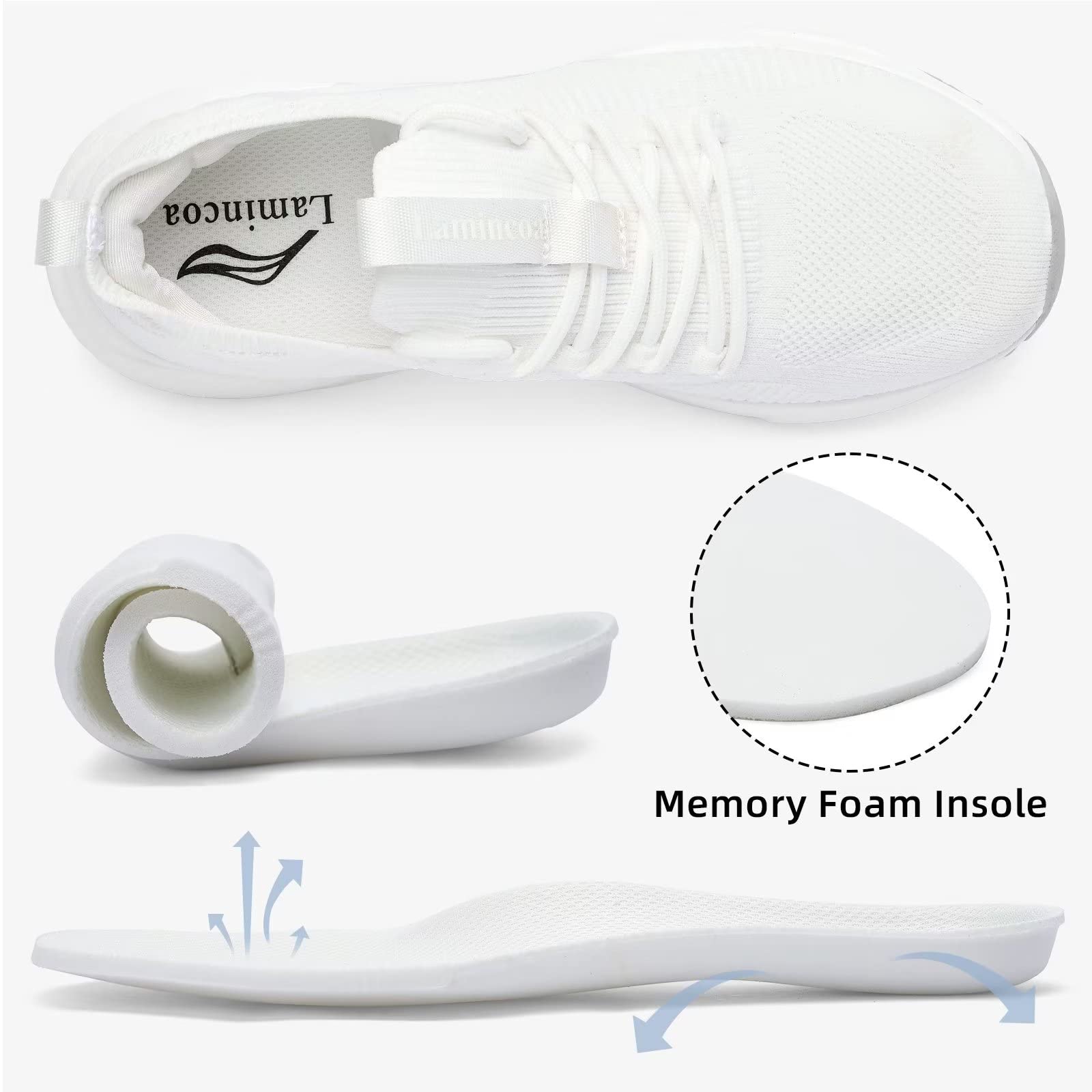 Lamincoa Women's White Running Shoes Walking Sneakers Slip On Breathable Tennis Shoes Memory Foam for Athletic Gym Workout,7