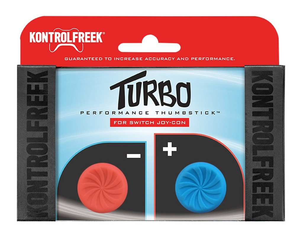 KontrolFreek Turbo Thumb Grips for Nintendo Switch Joy-Con | Performance Thumbsticks | 2 High-Rise Concave | Red/Blue