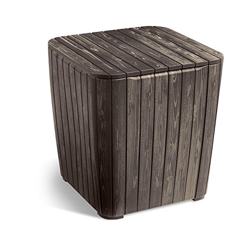 Keter Resin Luzon Outdoor Table with Extra Hidden Storage for Cushions and Patio Decor, Brown Wood Look