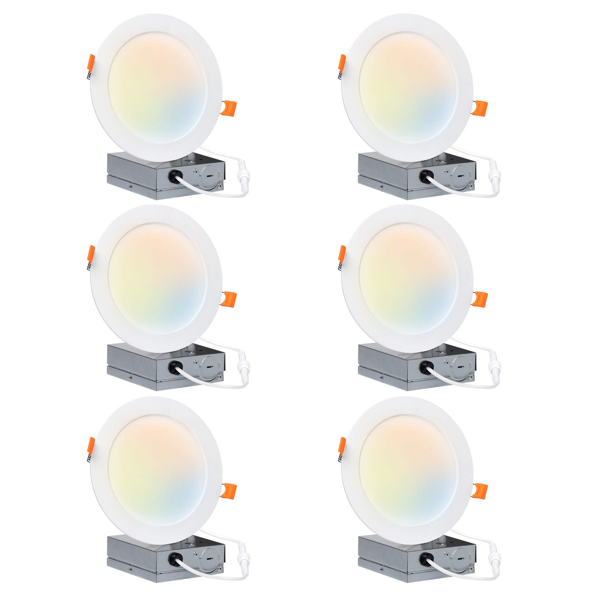 Hyperikon 6 inch LED Recessed Lighting Selectable Color Temperature 5CCT 2700K-5000K, 14W Slim Downlight with Junction Box, UL, Energy Star, 6 Pack