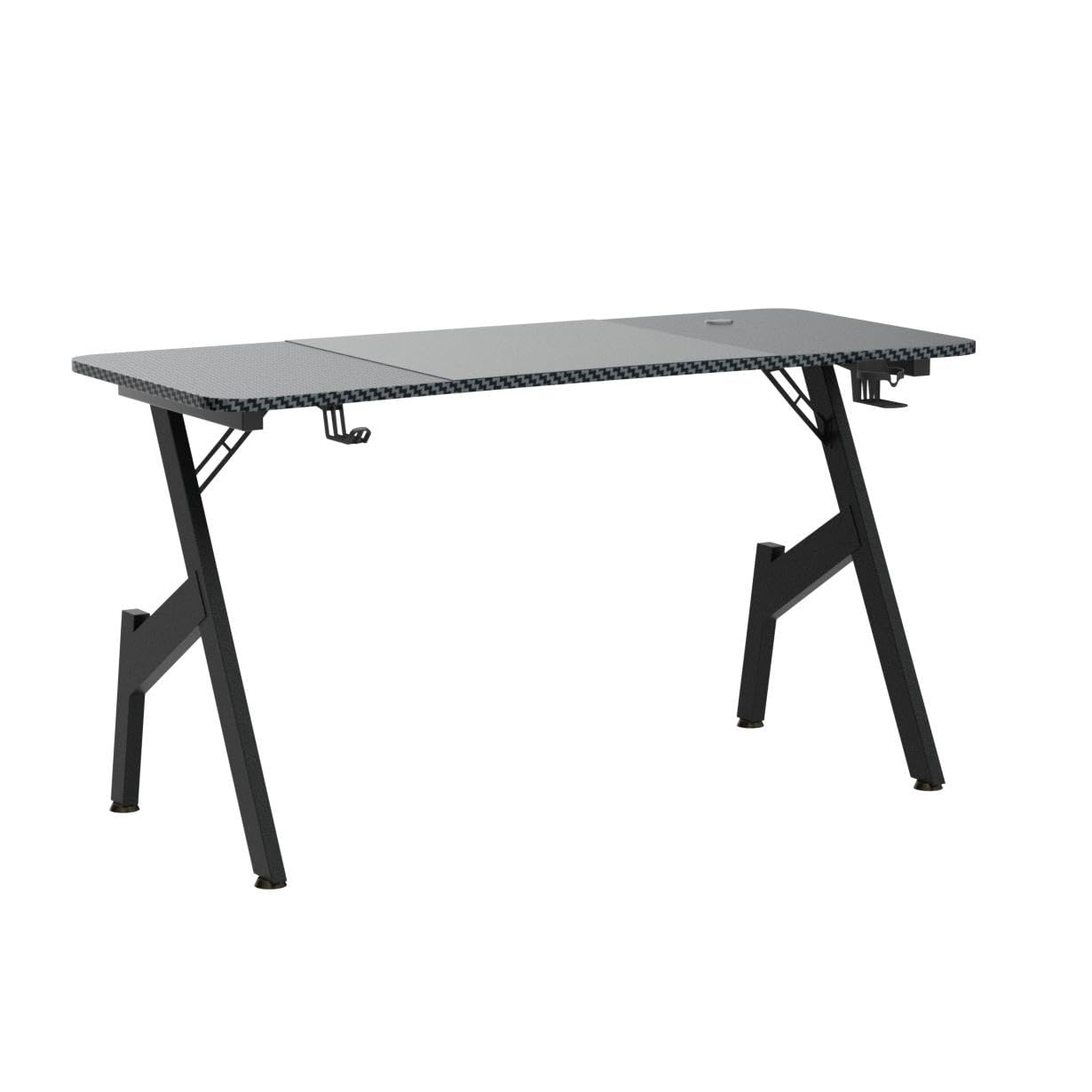HLDIRECT 55 Inch Gaming Desk with Carbon Fibre Surface Large Computer Desk Gaming Table Ergonomic Pc Gaming Workstation Home Office Desks with Cup Holder & Headphone Hook
