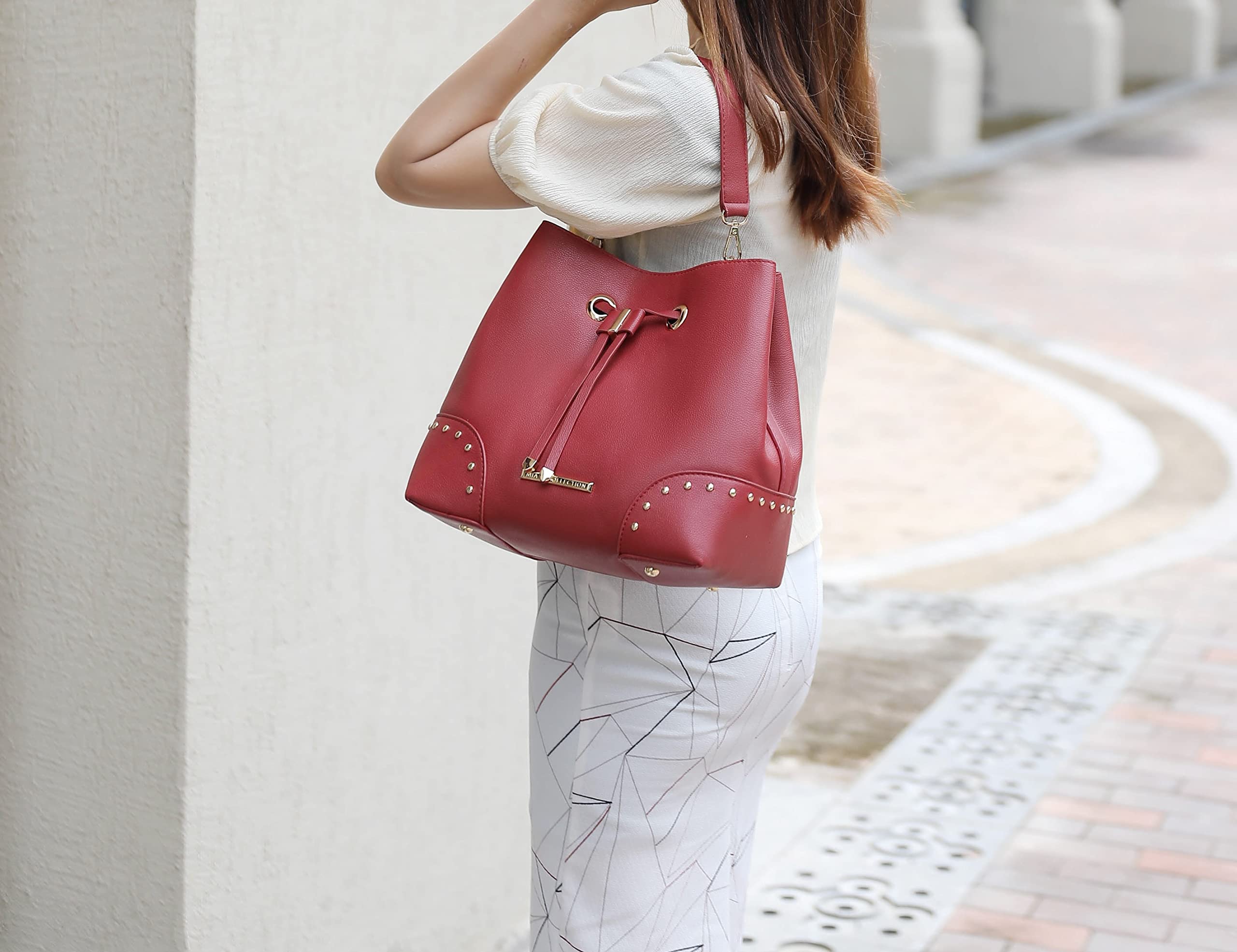 MKF Crossbody Bucket Hobo Bag for Women, top Handle Handbag & Wristlet Wallet Purse Set Large