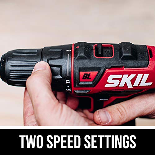 SKIL 2-Tool Drill Combo Kit: PWR CORE 12 Brushless 12V 1/2" Cordless Drill Driver & Brushless 1/4" Hex Cordless Impact Driver, Includes 2.0Ah Lithium Battery & PWR JUMP Charger - CB742901, Red