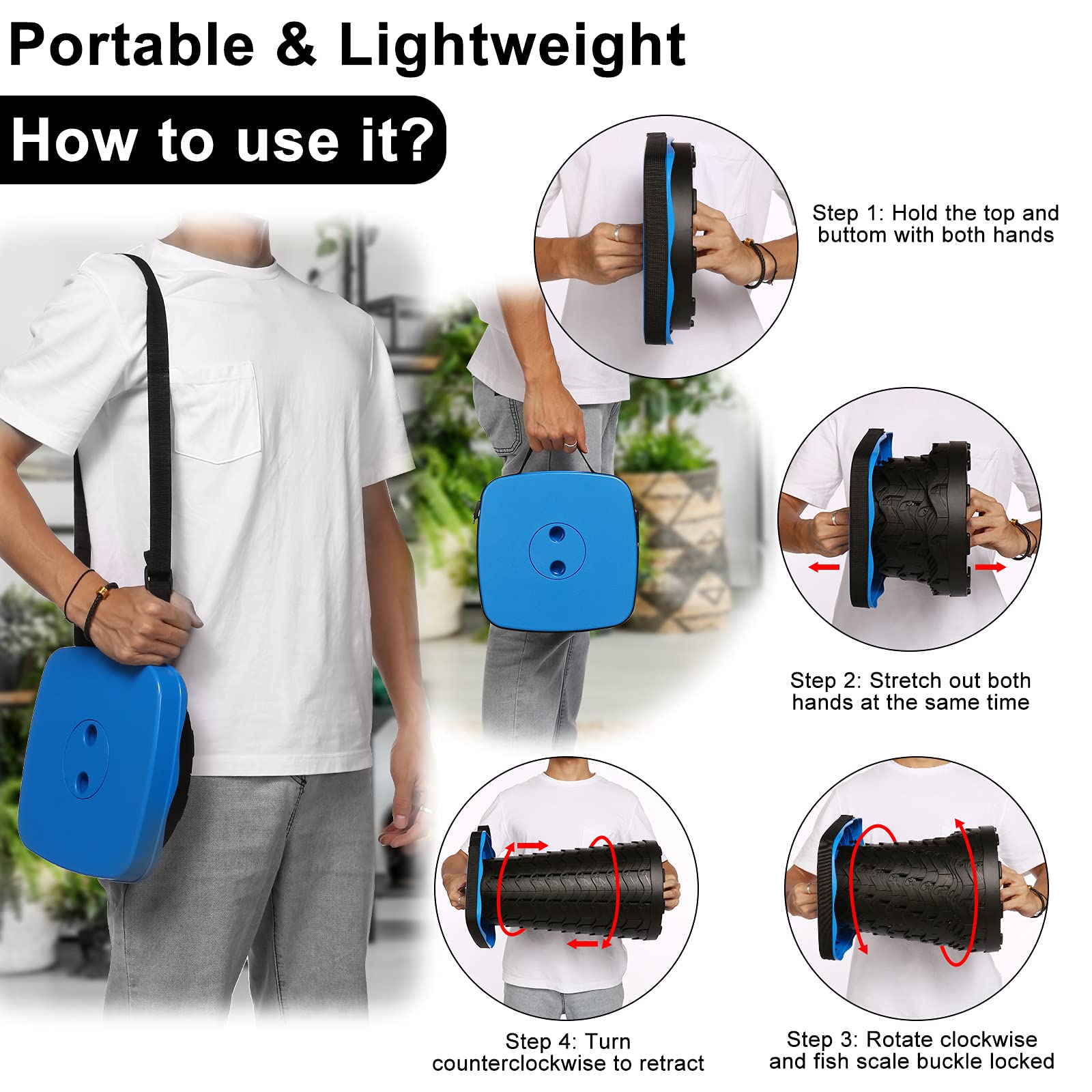 Miiuewuo Folding Portable Retractable Stool, Foldable Collapsible Telescopic Seat with 10” X 10” Cushion, Small and Lightweight Expandable Stool for Fishing Camping Outdoor Travel Garden, Load 500lbs