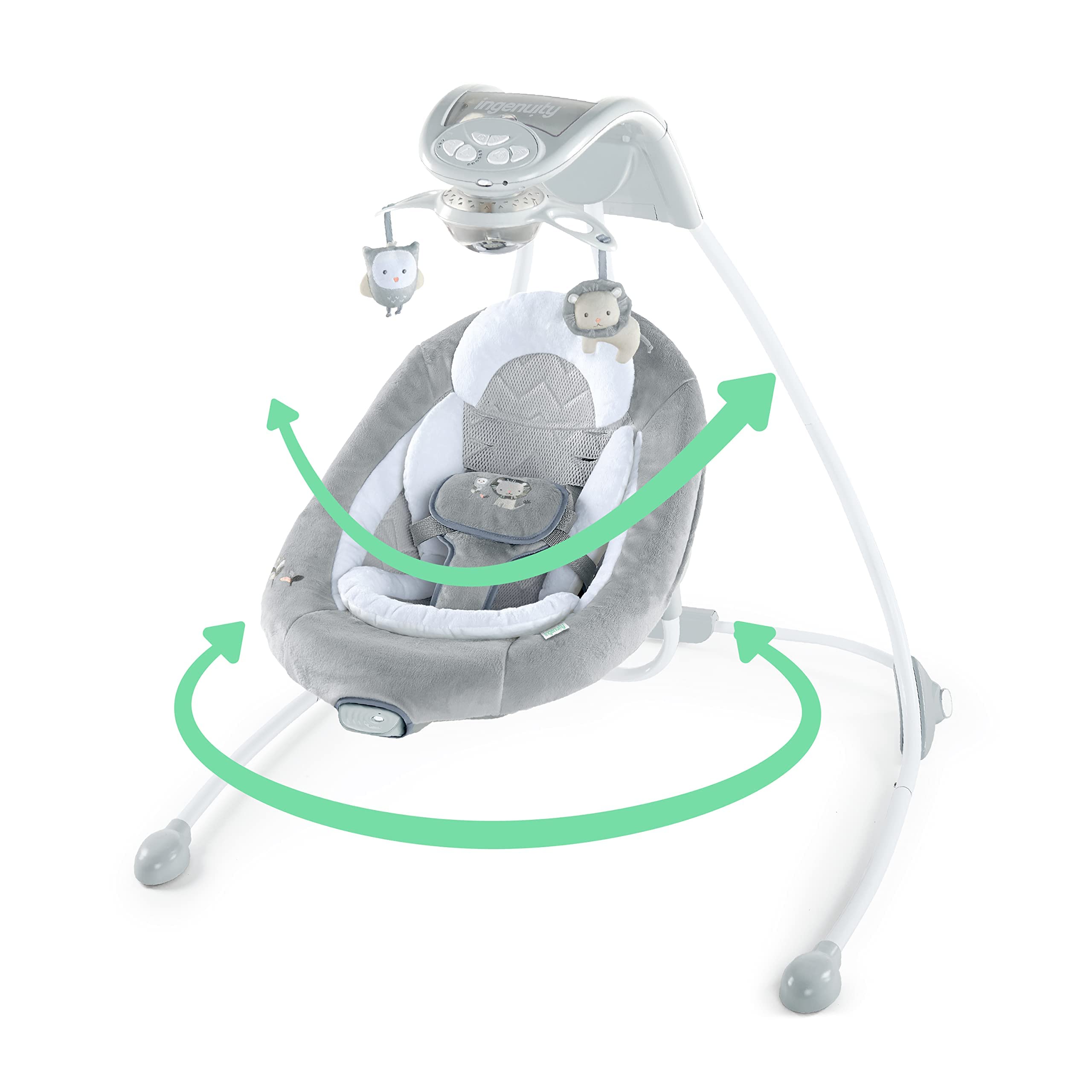 Ingenuity InLighten 6-Speed Foldable Baby Swing with Light Up Mobile, Swivel Infant Seat and Nature Sounds, 0-9 Months Up to 20 lbs (Twinkle Tails Bunny)