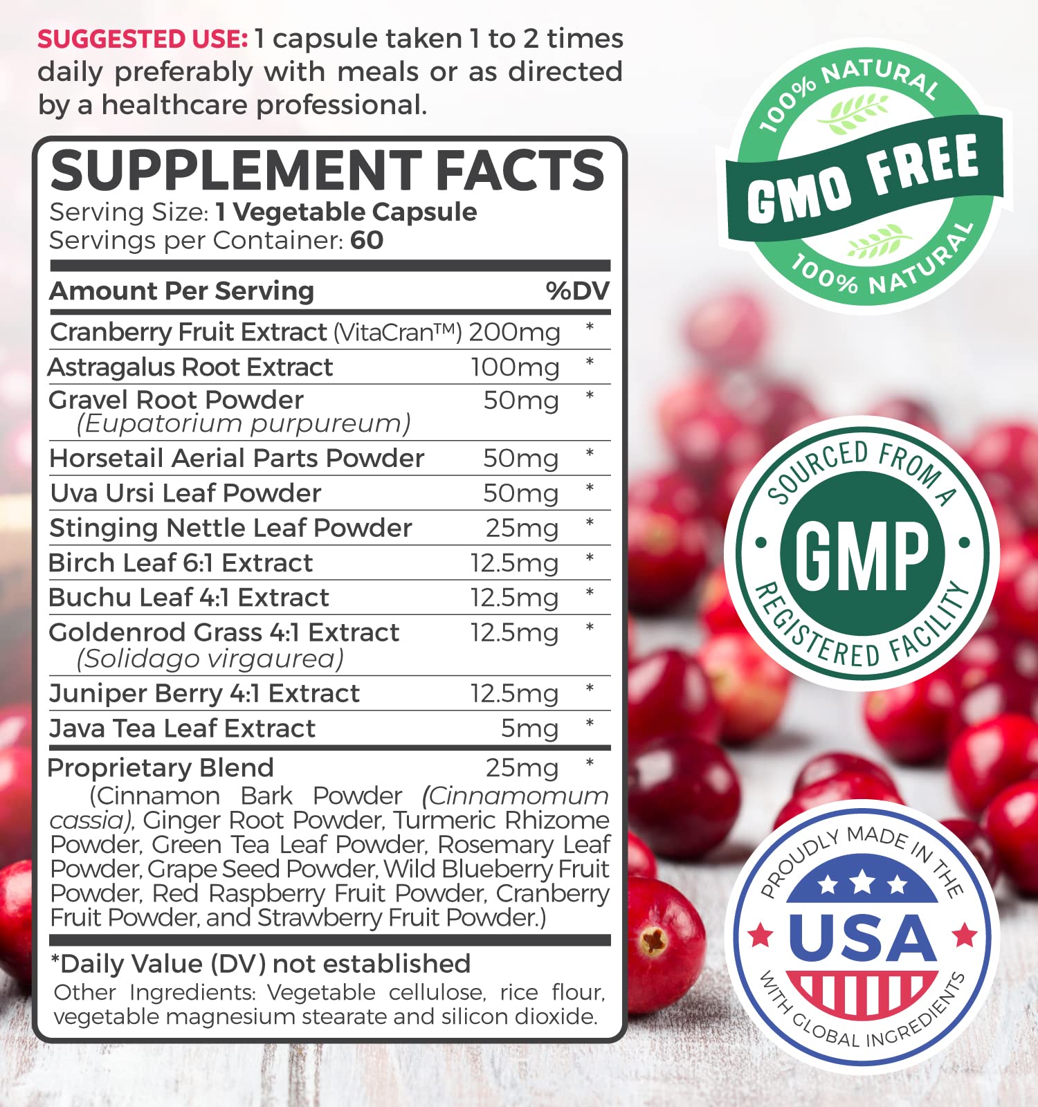 Kidney Cleanse Detox & Repair (Non-GMO) Support Urinary Tract and Bladder Control - Powerful VitaCran Cranberry Extract & Natural Herbs - Kidney Health Supplement - 60 Vegetarian Capsules (No Pills)
