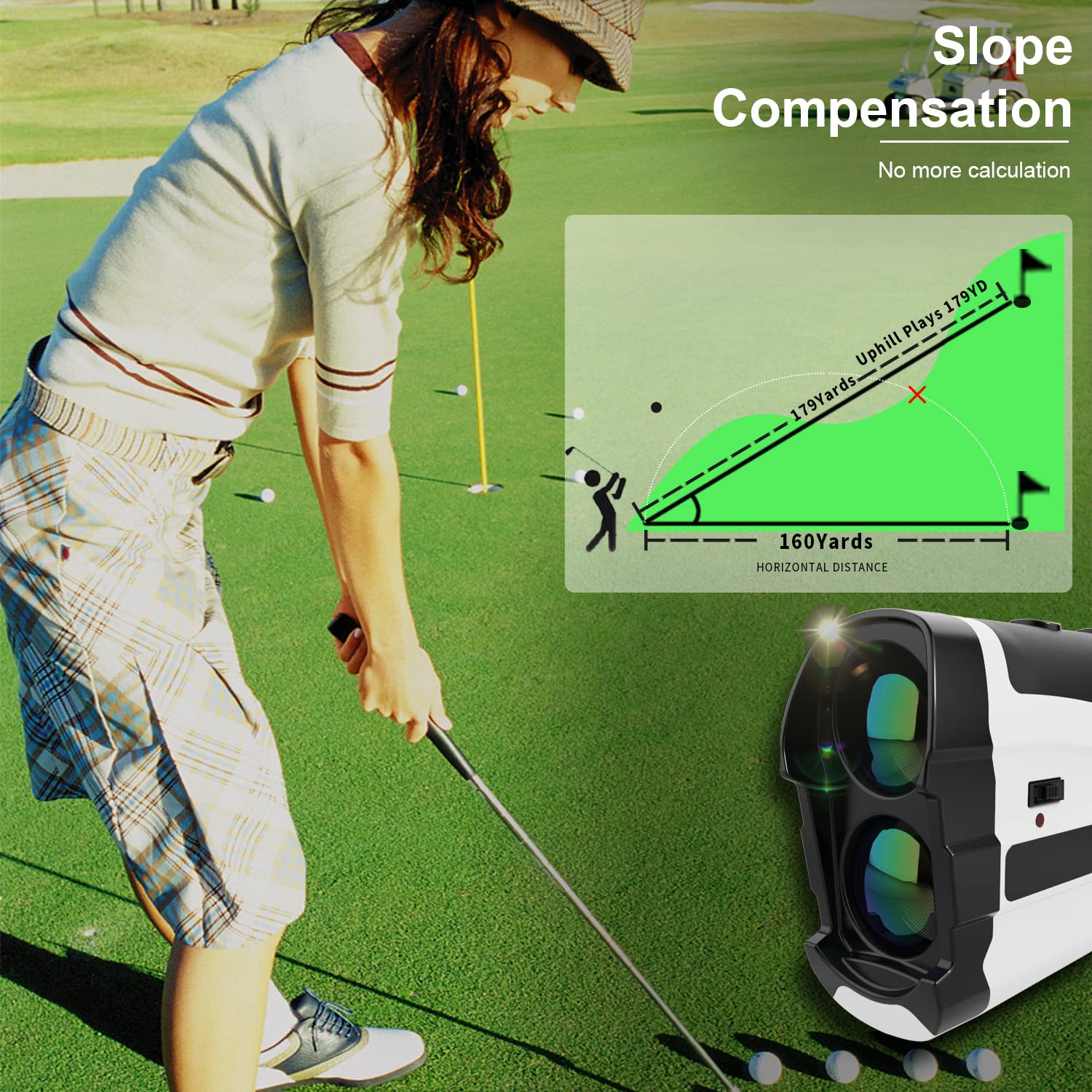 Range Finder, Fyobyye Golf Rangefinder with Slope Switch, High Precision Range Finder Golfing with Flag Pole Locking Vibration, 6X Magnification Golf Distance Rangefinder Golf Gifts for Men