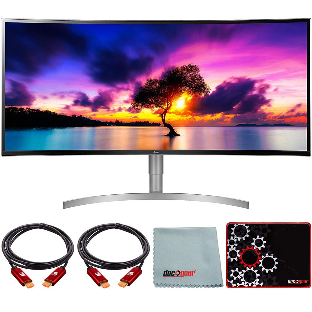 LG 38WK95C-W 38 Inch Class 21:9 Curved UltraWide WQHD+ Monitor with HDR 10 Bundle with Deco Gear HDMI Cable 2 Pack + Gamer Surface Mousepad + Screen Cloth