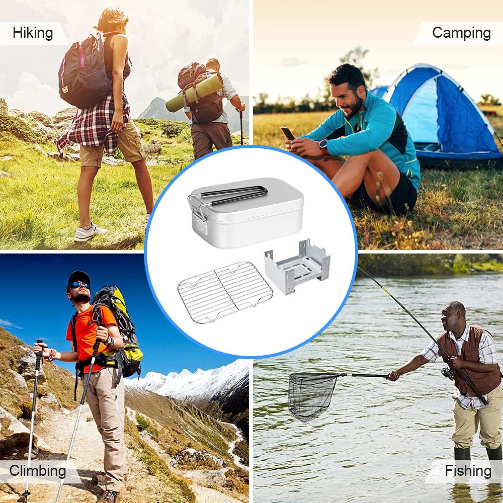 Lixada Mini Folding Stove Lunch Box Steaming Rack Combo Set for Picnic Camping Hiking Fishing Mountaineering