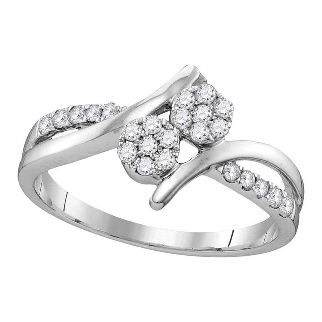 Jewels By Lux 14kt White Gold Womens Round Diamond Double Cluster Bridal Wedding Engagement Ring 1/3 Cttw Ring Size 11