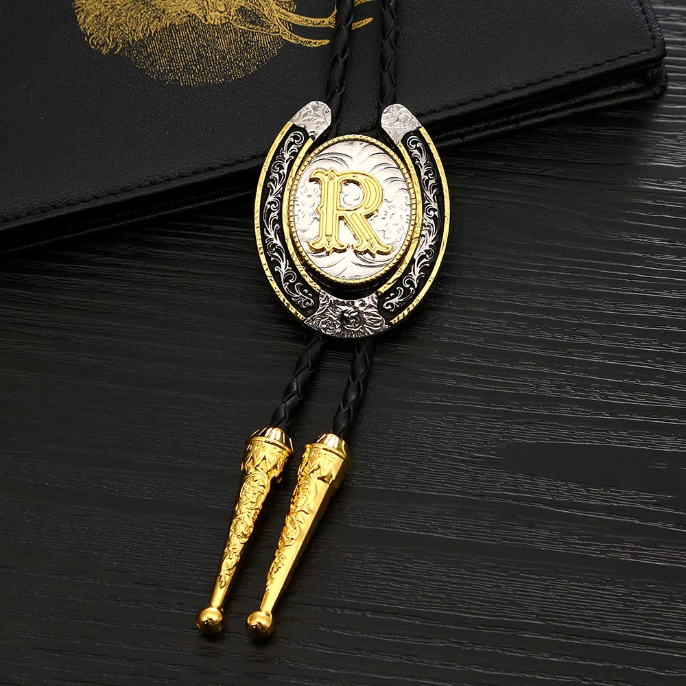 HUABOLA CALYN Bolo Tie for Men- Golden Initial Letter ABCDMJR to Z Western Cowboy Bolo Tie for Women (R)