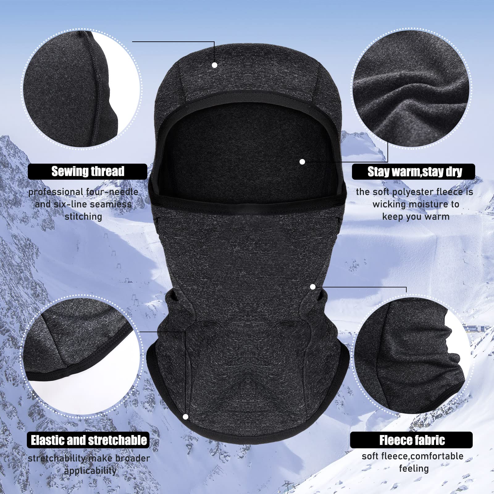 Kids Balaclava Face Mask Winter Ski Hat Face Covering Windproof Face Warmer for Cold Weather (Black, Gray,2 Pieces)