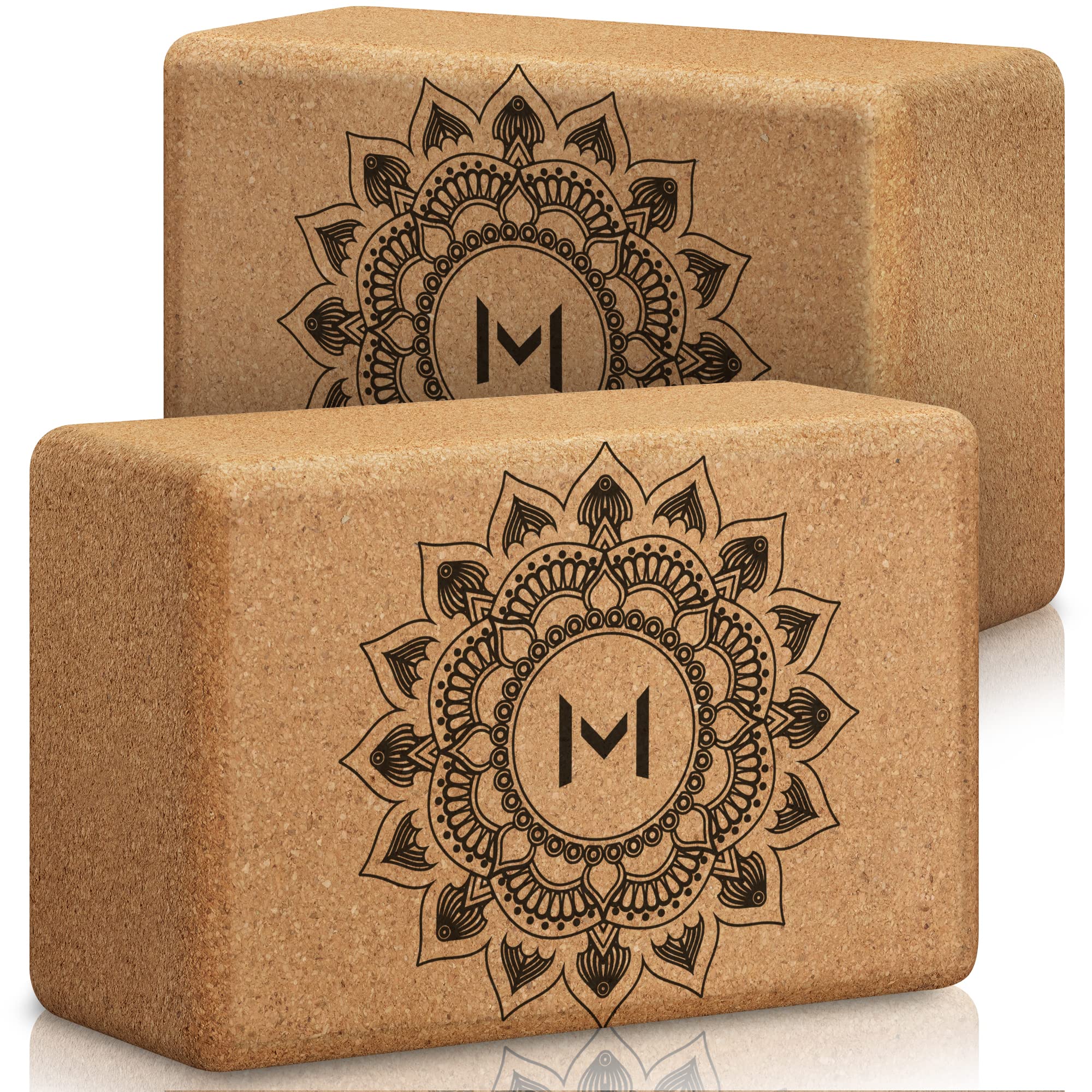 Motivated Mindset Cork Yoga Blocks | Set of 2 - Strong Material, Smooth Corners, Easy to Grip | Supports and Improves Strength, Flexibility, and Balance | Premium Design Yoga Bricks for Kids & Adults