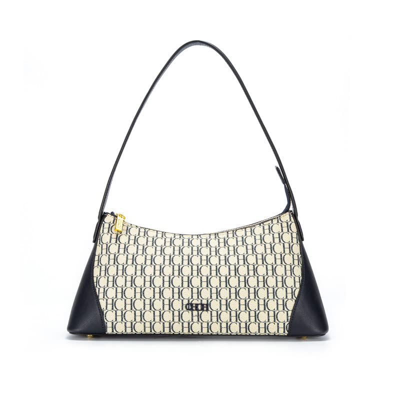 MWTS CHCH Letter printed women's shoulder bag convex bag square bag (Black)