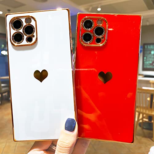 Tzomsze Compatible for iPhone 13 Pro Case Square,Cute Aesthetic Full Camera Protection & Electroplate Reinforced Corners Shockproof Edge Bumper Silicone Case [6.1 inches] -Candy White