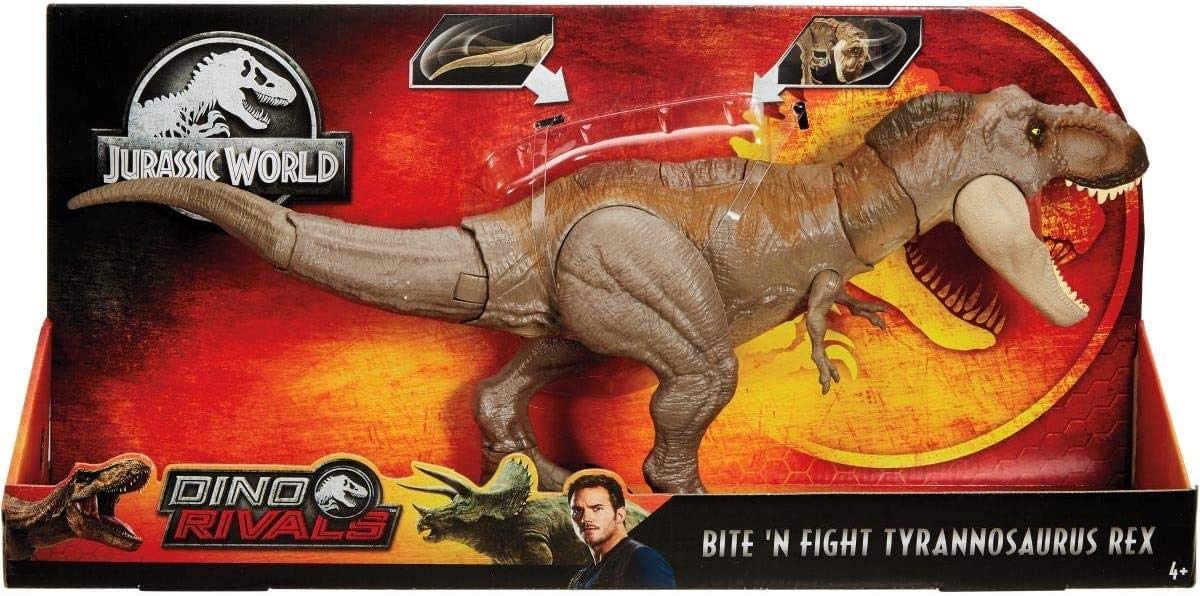 Jurassic World Bite 'n Fight Tyrannosaurus Rex in Larger Size with Realistic Sculpting, Articulation and Dual-Button Activation for Tail Strike and Head Strikes, Ages 4 and Older