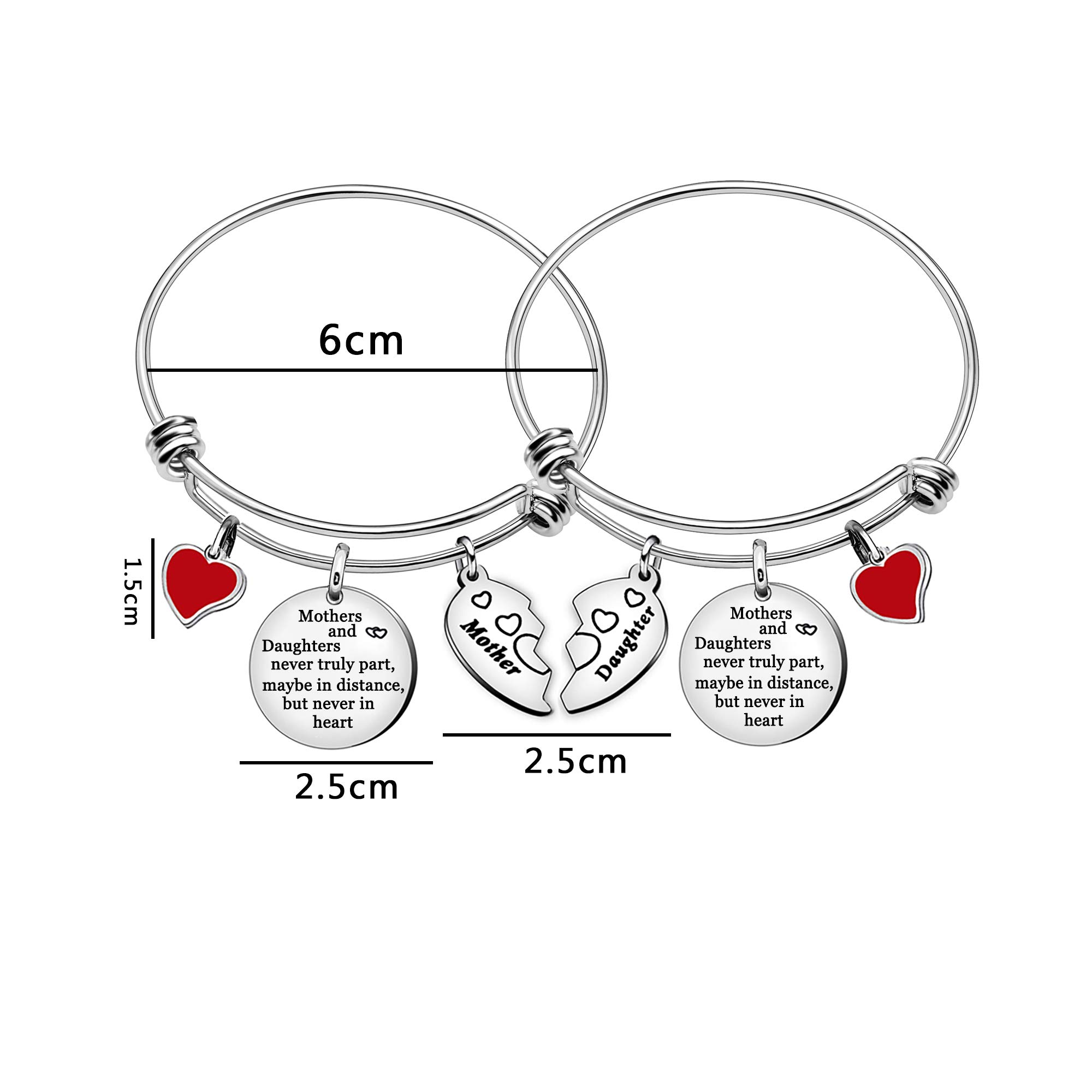 JQFEN Mother and Daughter Bracelets Adjustable Red Heart Charm Bangle Gift For Women