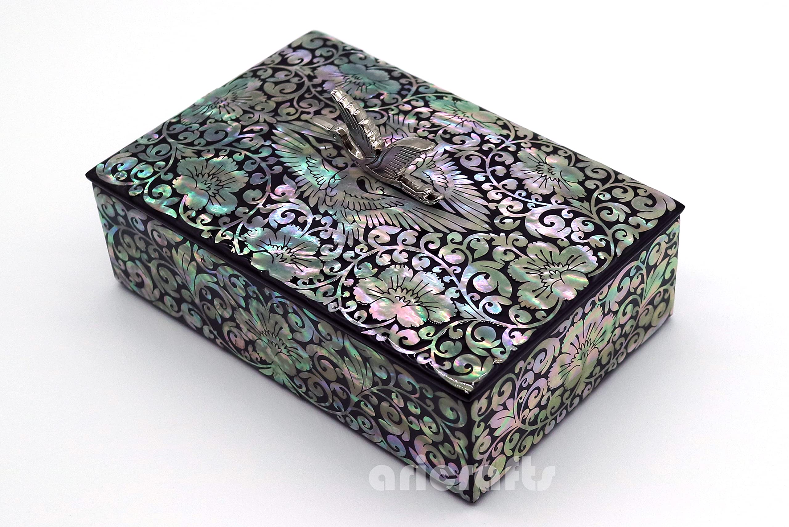 Mother of Pearl Nacre Lacquer Inlay Wooden Business Card Case, Business card Box, Desk Office Organizer, ID Box, Multi Box, Trinket Case