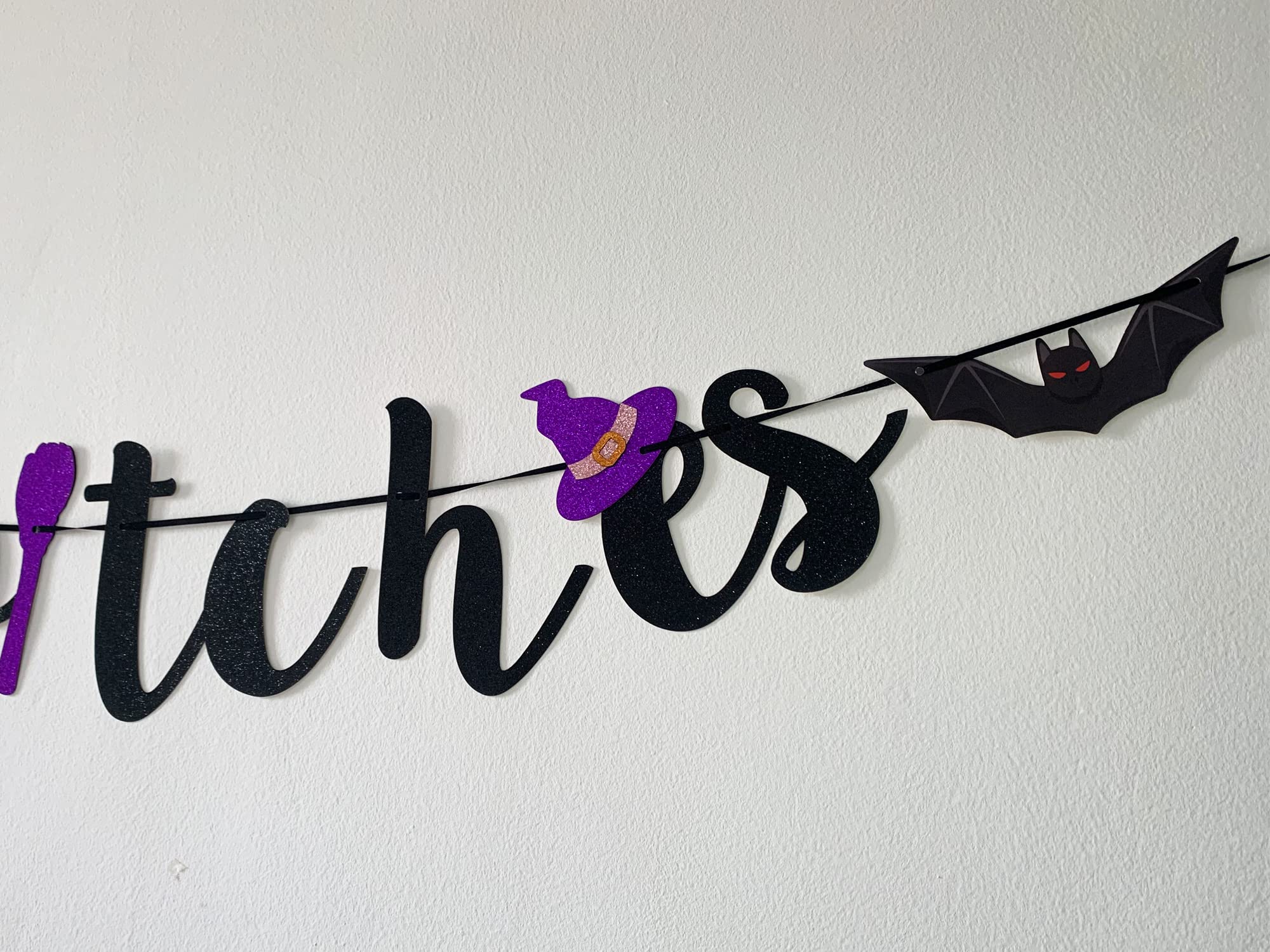 MAGQOO Drink Up Witches Banner Black Glittery Witches Mystery Party Decorations Bar Halloween Banner Decorations