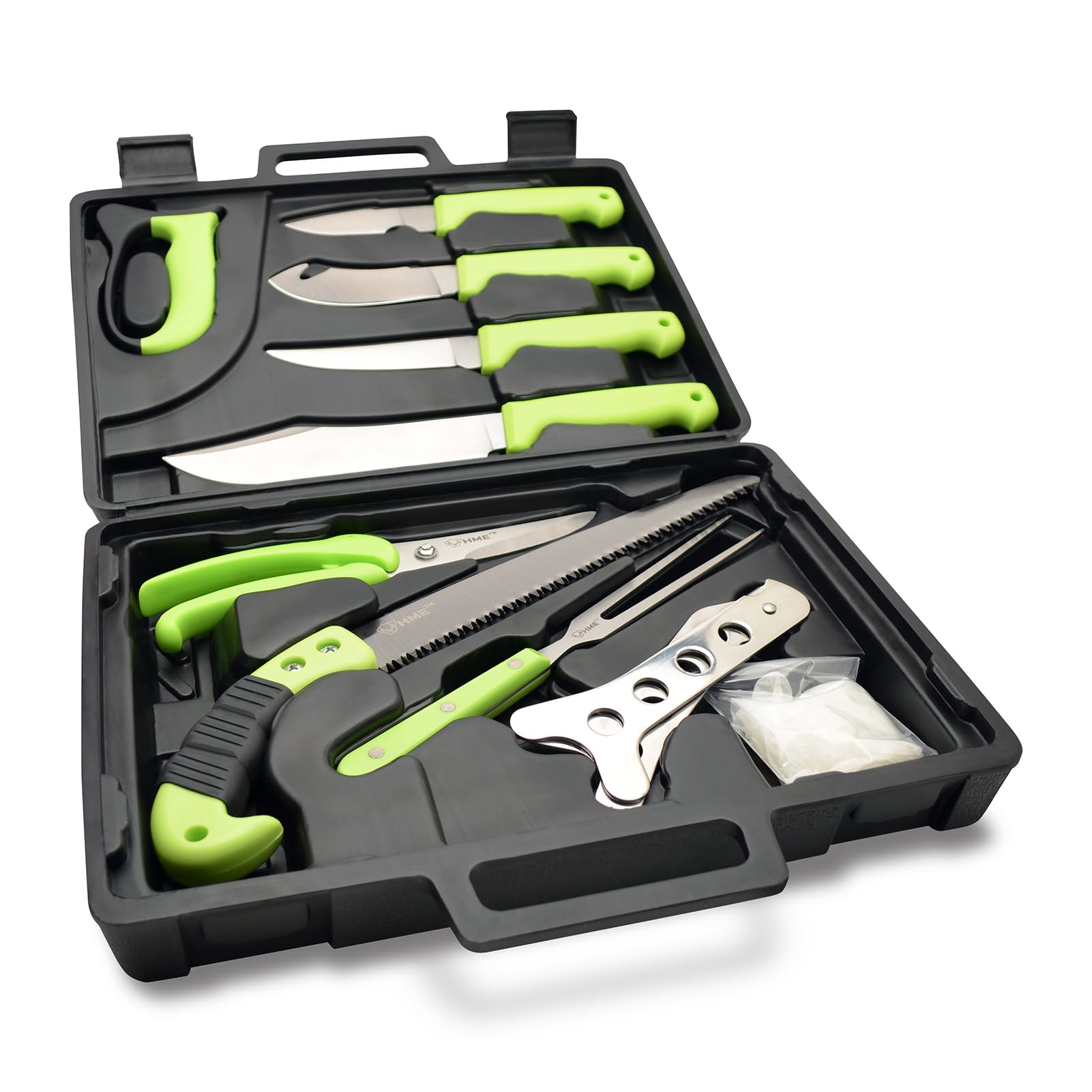 HME 12-Piece Deluxe Field Dressing Kit | Durable Portable Weather-Resistant Versatile Game Processing Knife Set for Hunting & Archery