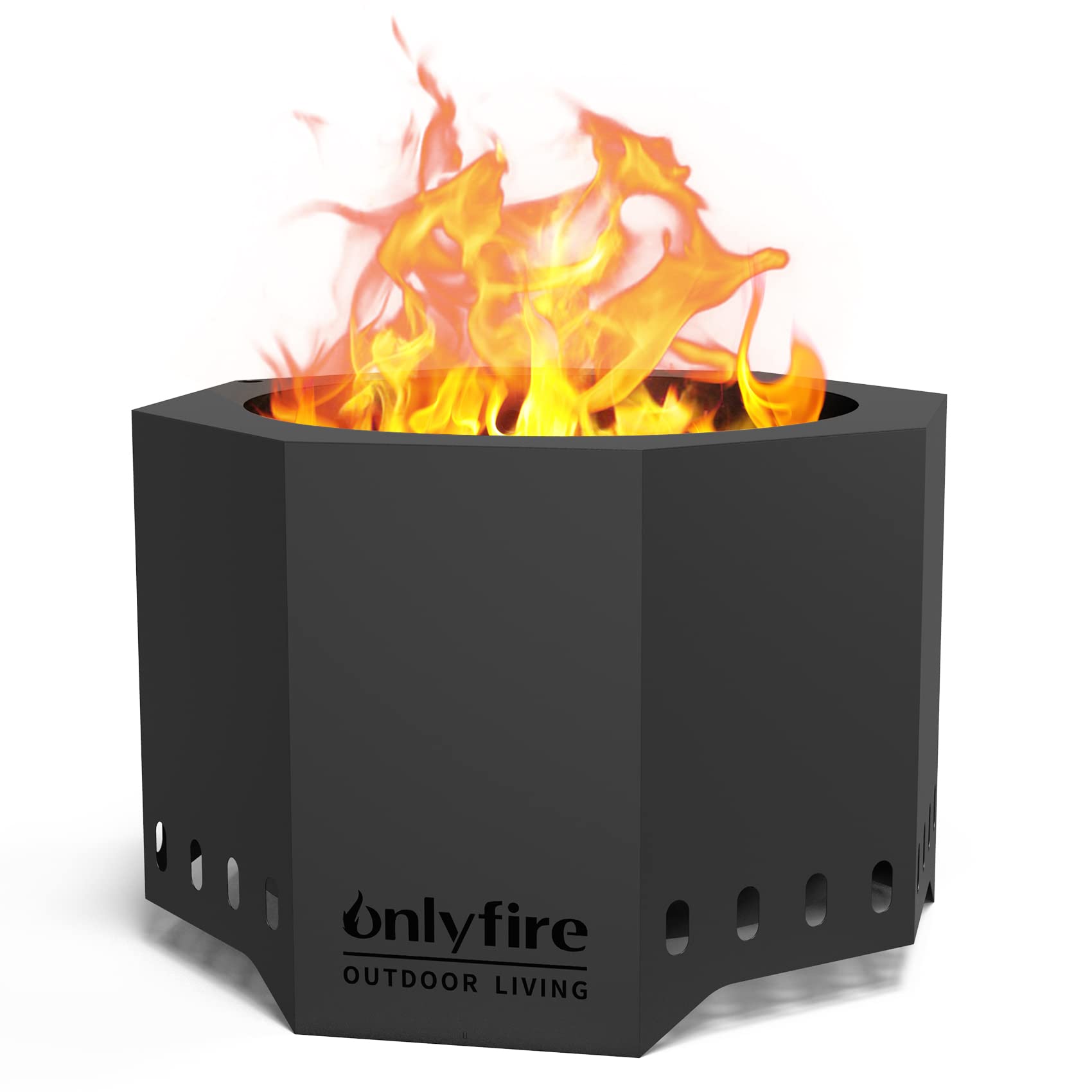 Onlyfire Smokeless Fire Pit Wood Burning with Ash Pan Collector, 26 Inch Portable Outdoor Bonfire Firepit for Camping Tailgating Patio Backyard Party Outside Add Warmth Ambiance, Modern Octagon Black