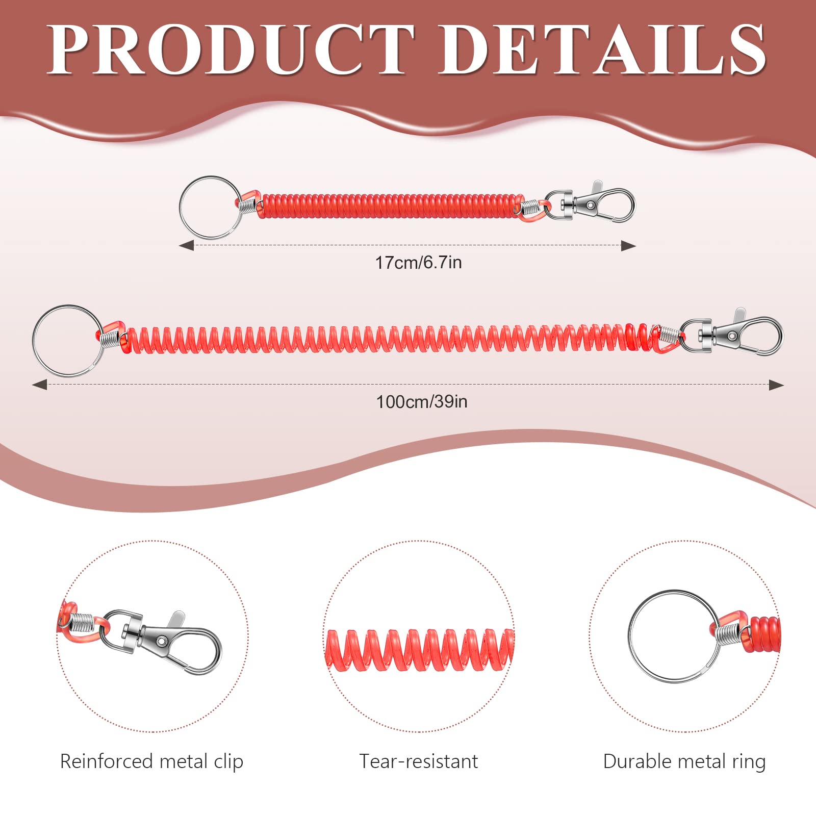 Meanplan 35 Pcs Retractable Coil Spring Keychain Spiral Wrist Cord Keychain Holder Metal Lobster Clasp for Wallet(Black)