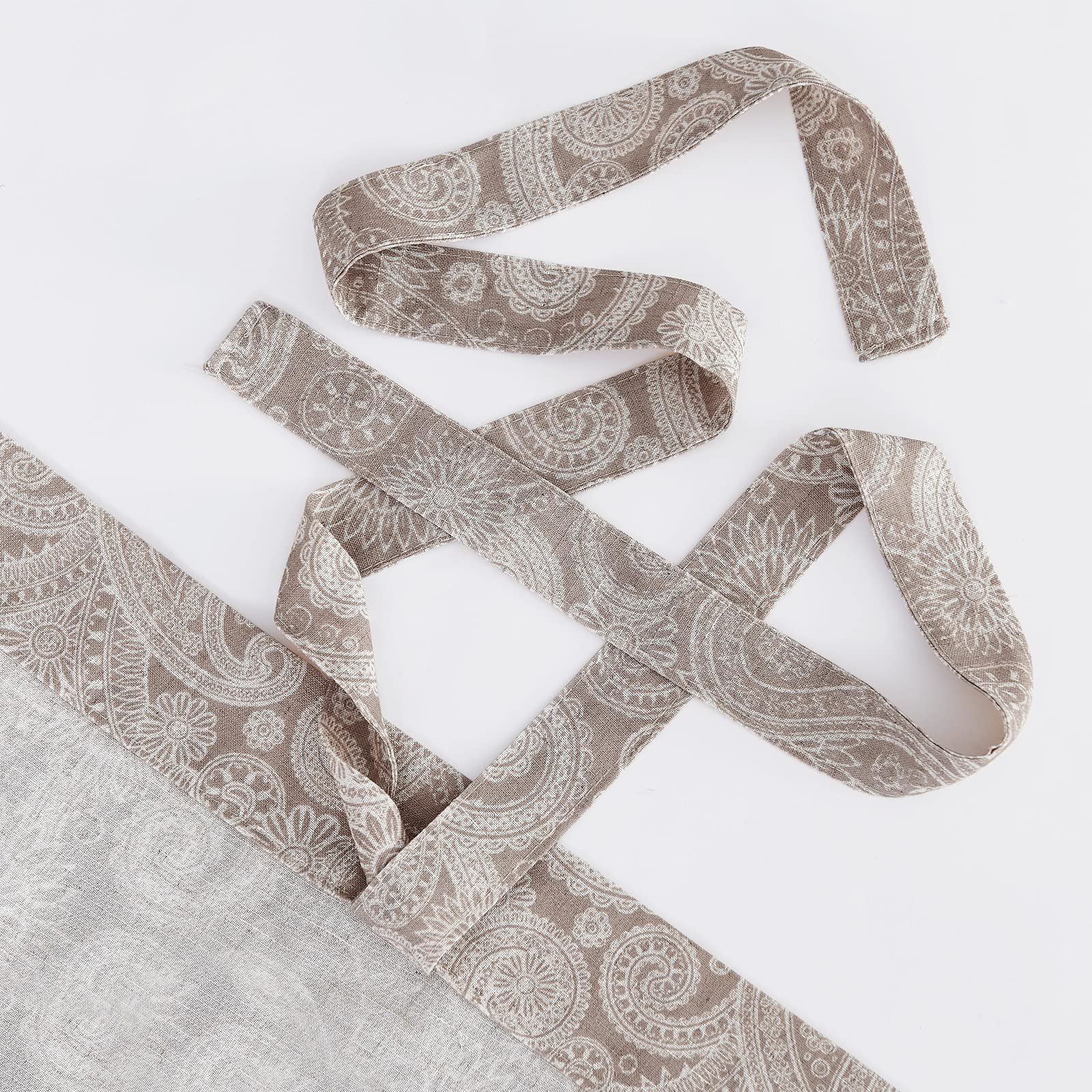 jinchan Tie Up Valance Flax Linen Textured Paisley Damask Printed Adjustable Tie-up Small Valances for Kitchen Living Room Windows Medallion Design 1 Panel Taupe on Beige 18 Inch Long