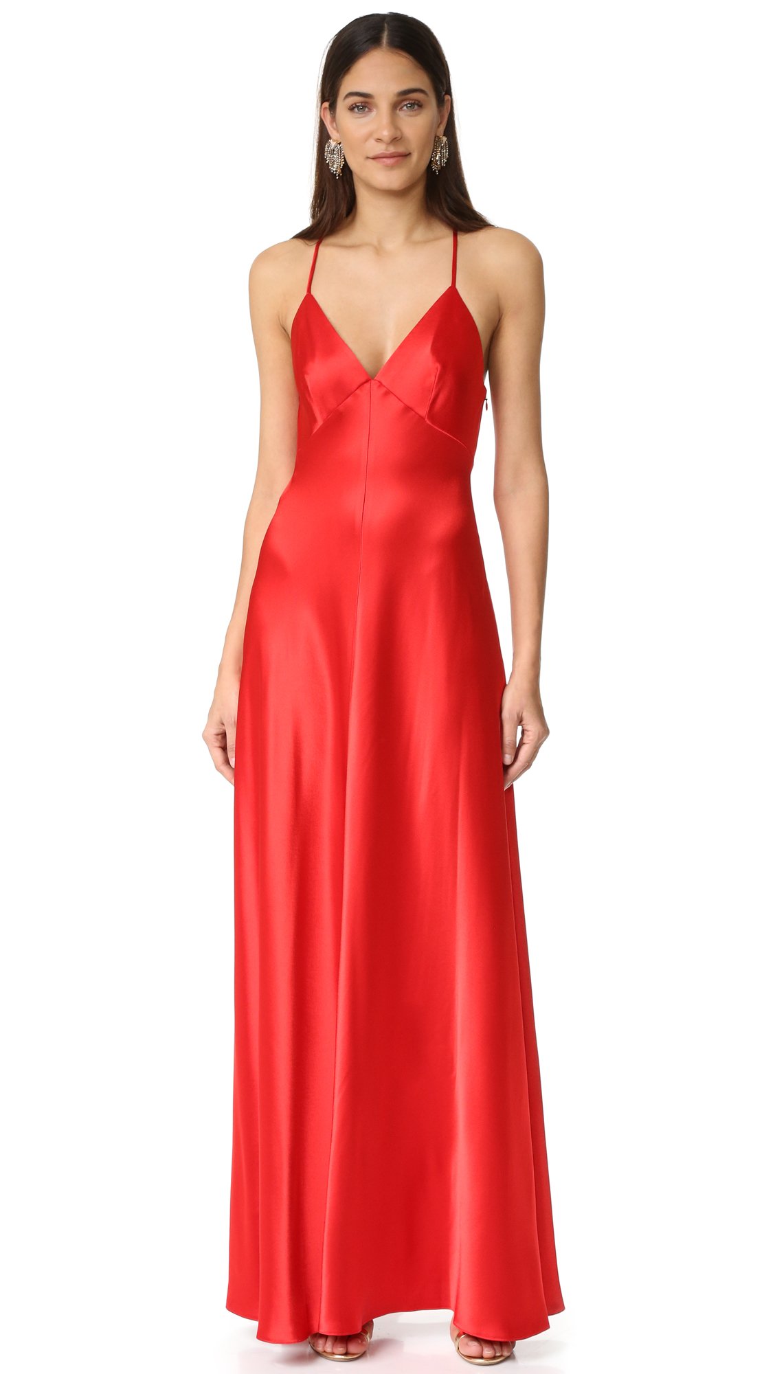 Jill Jill Stuart Women's Deep V Silk Slip Dress, Cherry, 6
