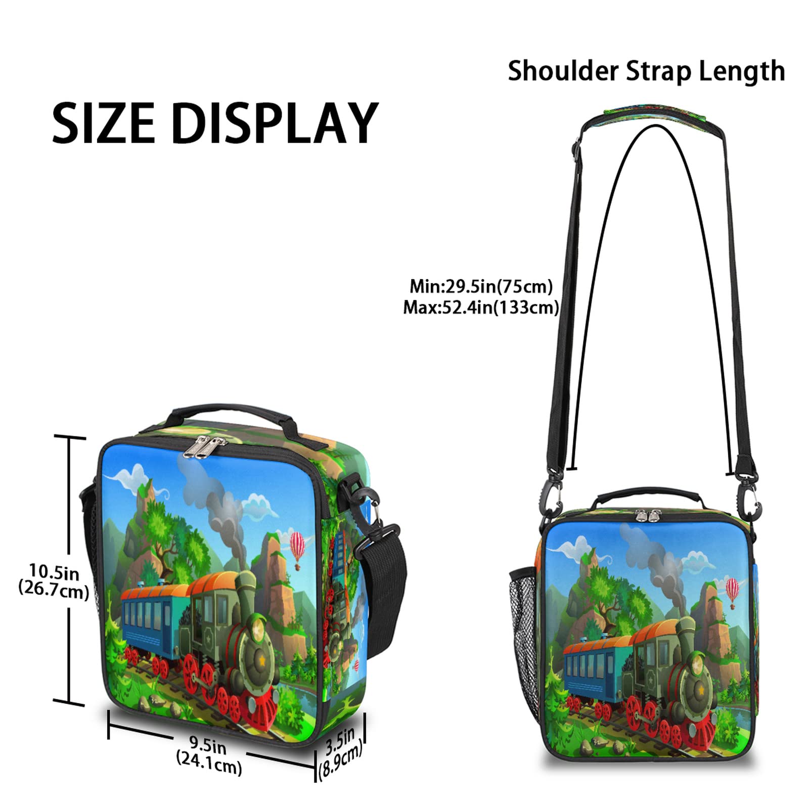 Kids Lunch Box Steam Train Insulated Lunch Bag Tote for Girls Boys, Cooler Freezable Meal Prep Bag with Shoulder Strap Waterproof Lunch Container for School Office Picnic