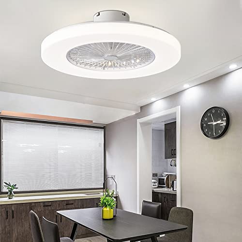 IYUNXI Modern Ceiling Fan with Lights, Flush Mount, Remote Control LED Dimming 3 Colors Lighting, Low Profile Ceiling Fan 23 Inch,72W Enclosed, Kitchen, Bedroom, Children's Room