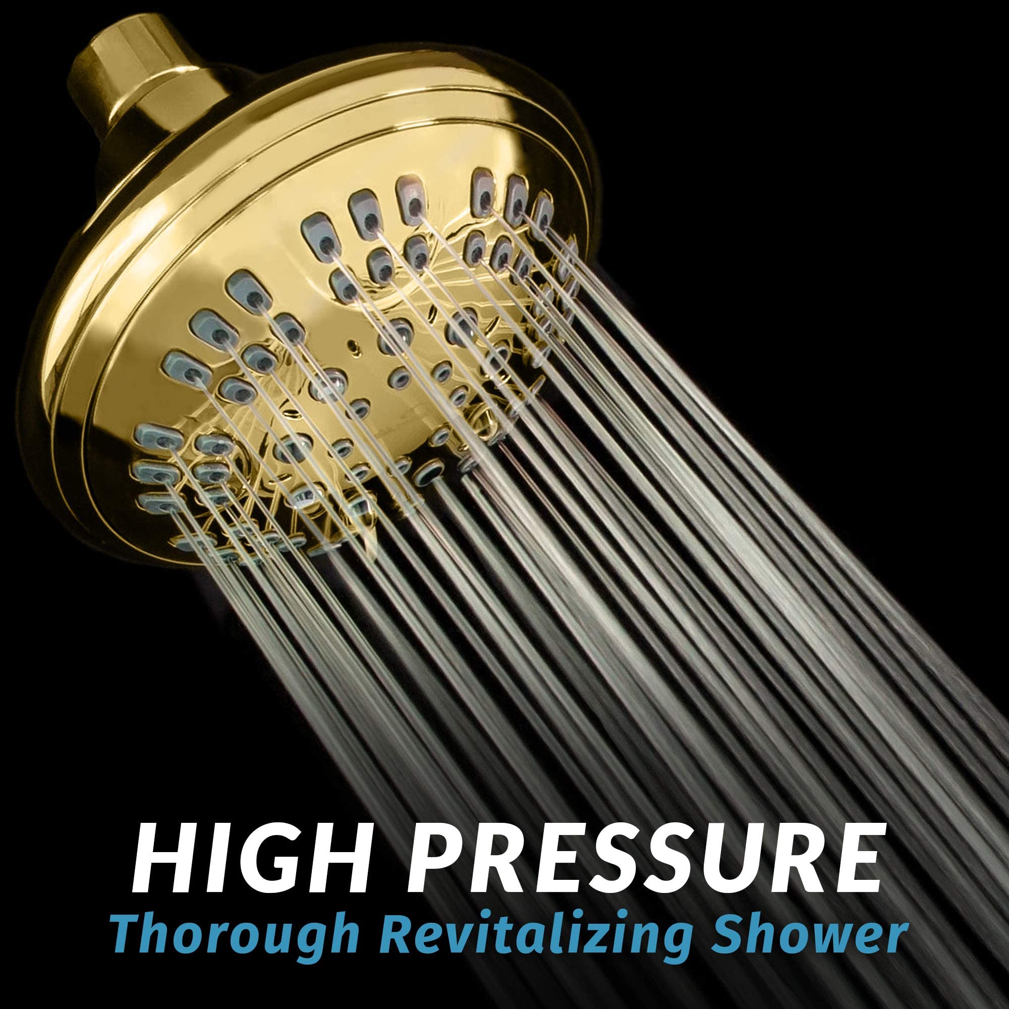 ShowerMaxx, Luxury Spa: ImperialShine Gold Shower Head, 4.5 inch 6 Spray Adjustable High Pressure Showerhead with 360 Degree Tilt, Experience Comfort and Elegance (Polished Brass/ImperialShine Gold)